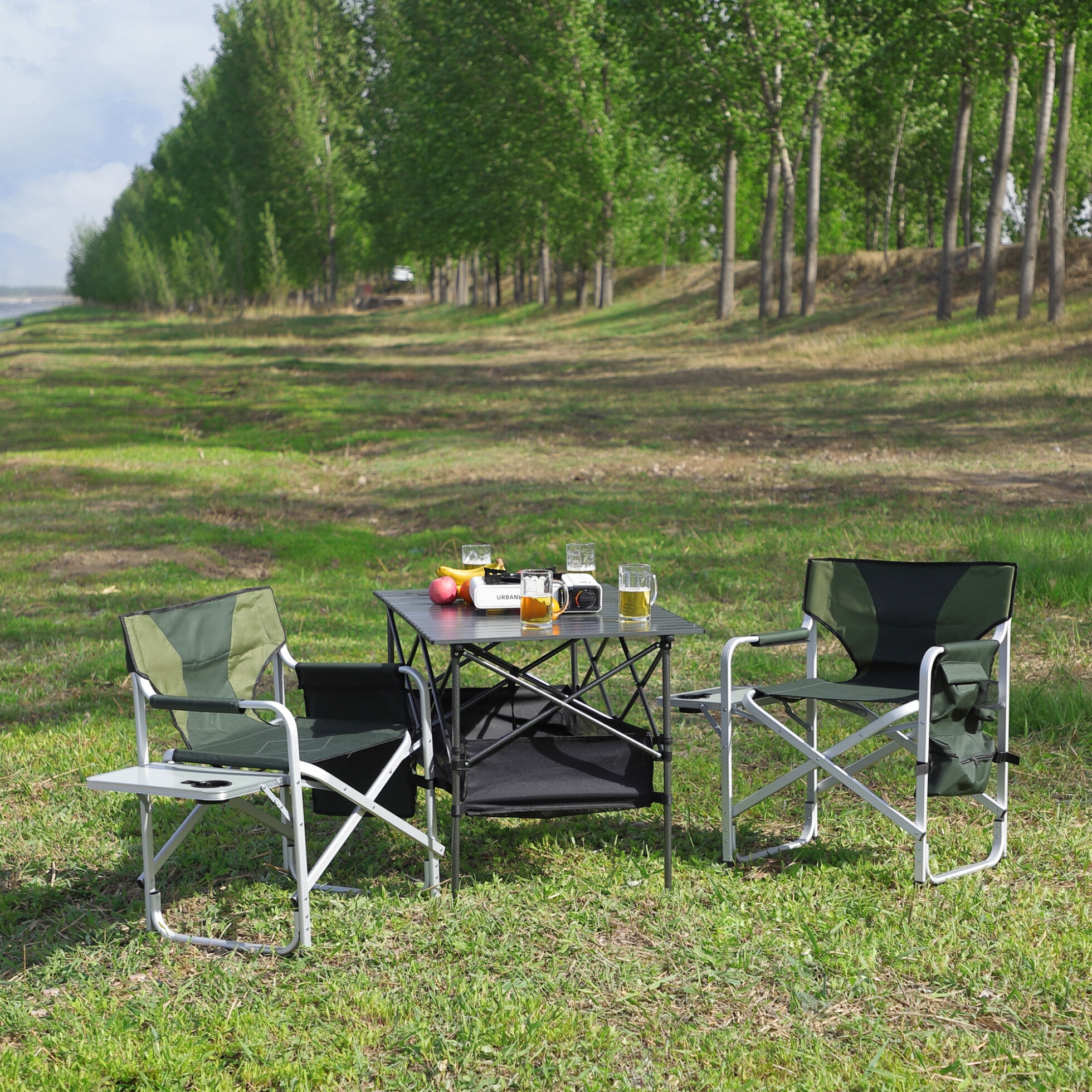 Set of 3, Camping Table and Chairs set, Folding Outdoor Table with ...