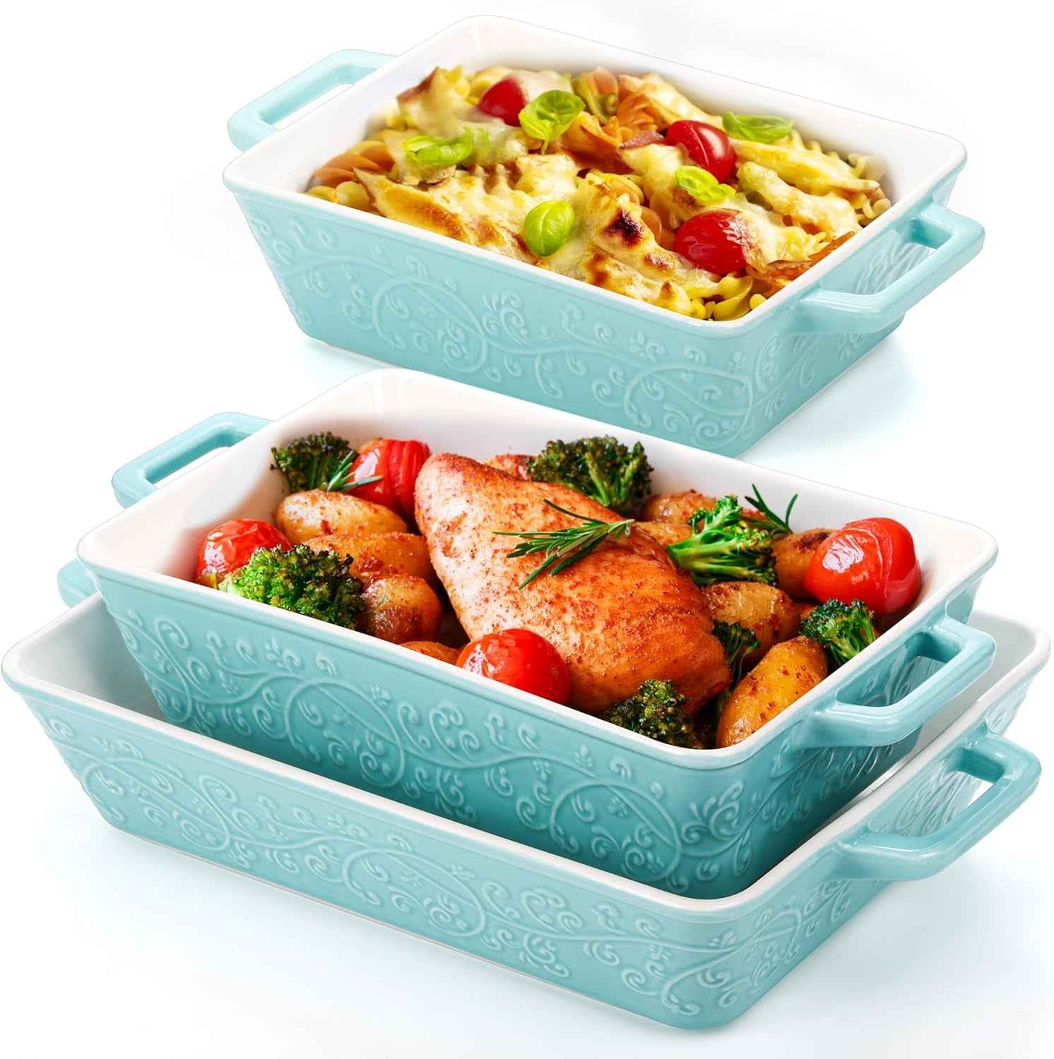Set of 3 Casserole Dishes for Oven, Ceramic Baking Dishes with Handles ...