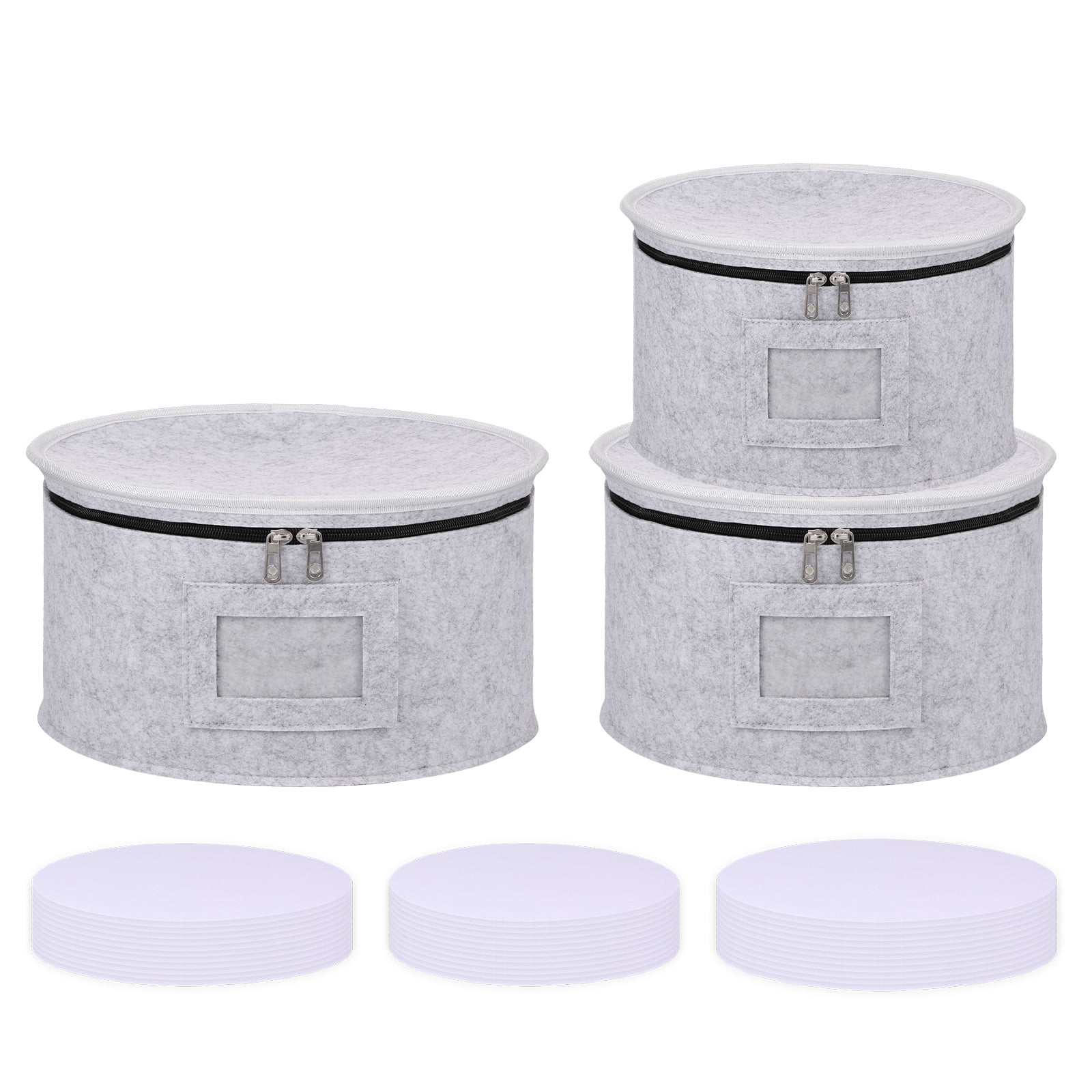 Set of 3 China Storage Cases for Dinnerware, Thick Felt Plate Quilted ...