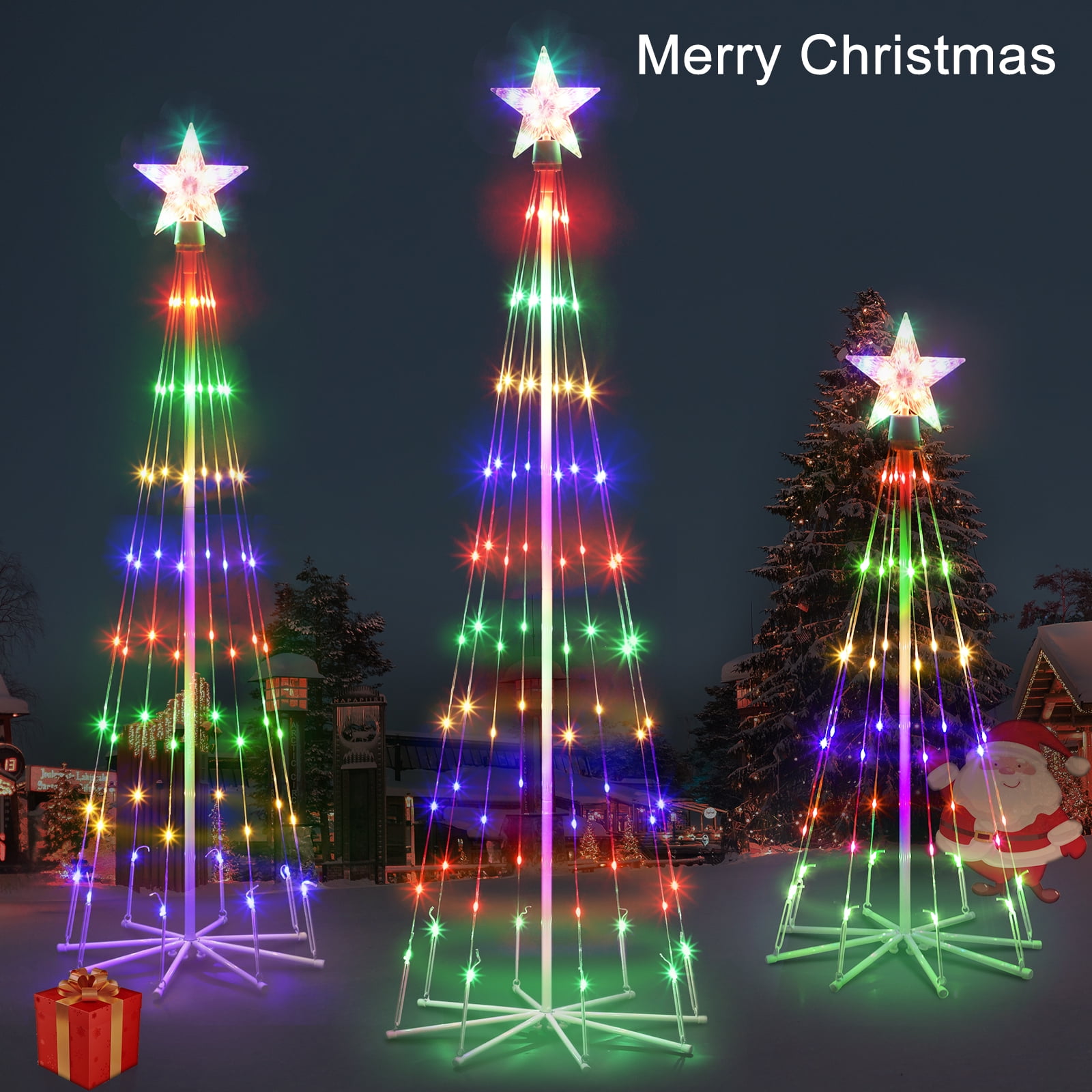 Set of 3 Christmas Decoration Outdoor Spiral Tree, 3/4/5 FT 240 LED ...