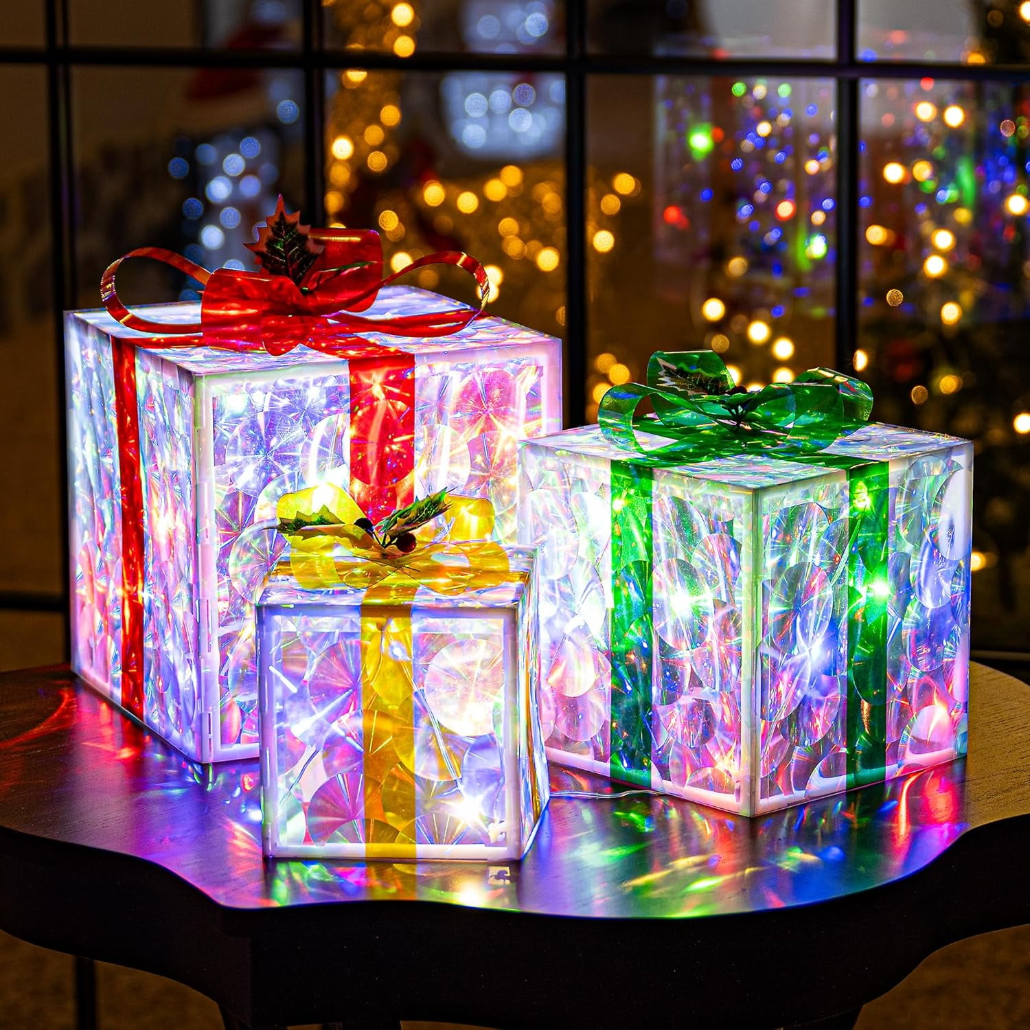 Set of 3 Christmas Lighted Gift Boxes,8 Light Modes Light Up Present ...