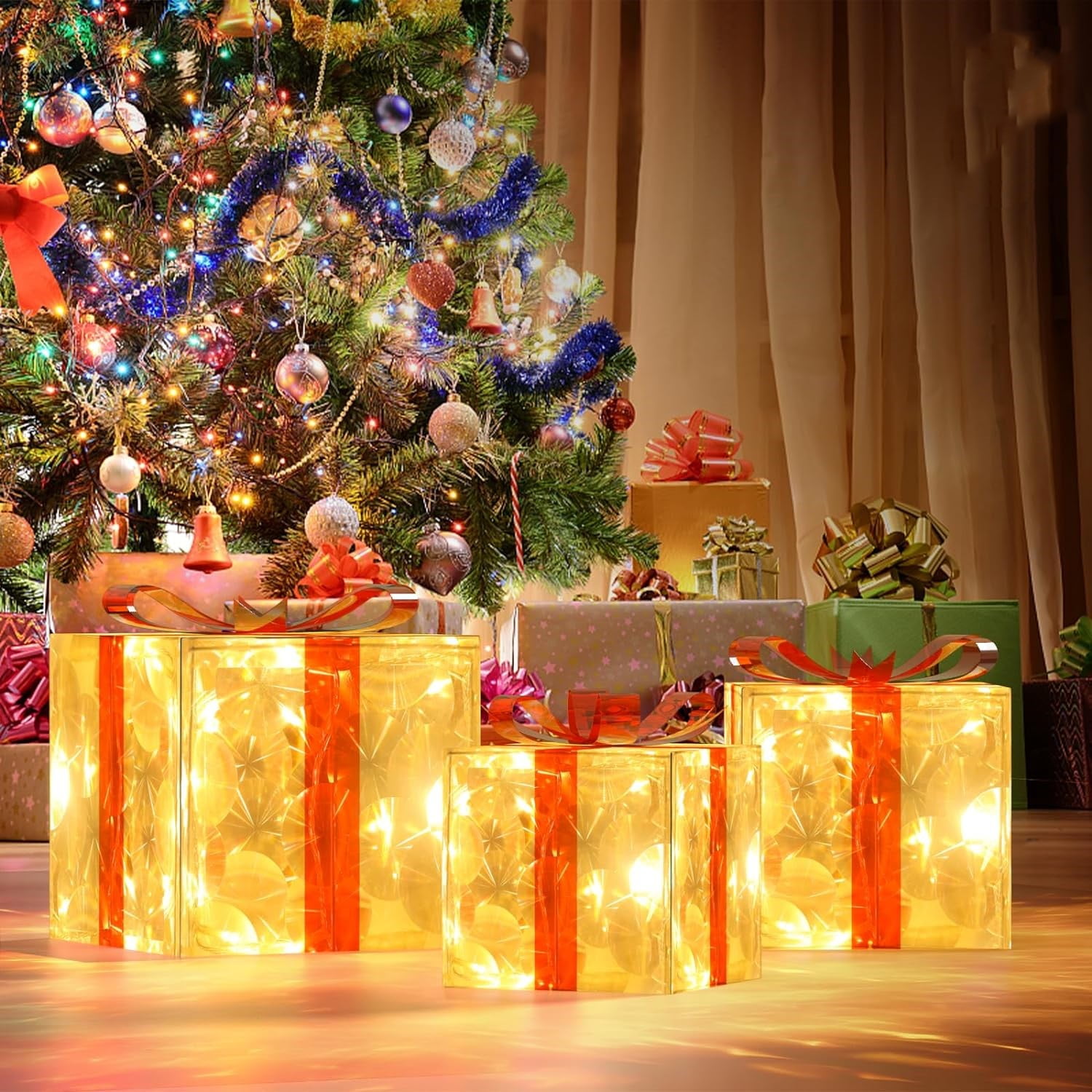 Set of 3 Christmas Lighted Gift Boxes, Christmas Decorations Indoor ...