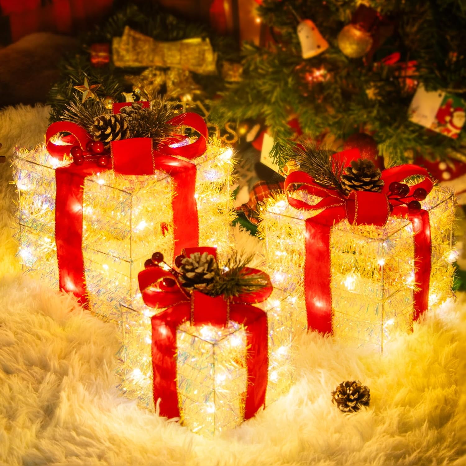 Set of 3 Christmas Lighted Gift Boxes,Indoor Outdoor Christmas ...