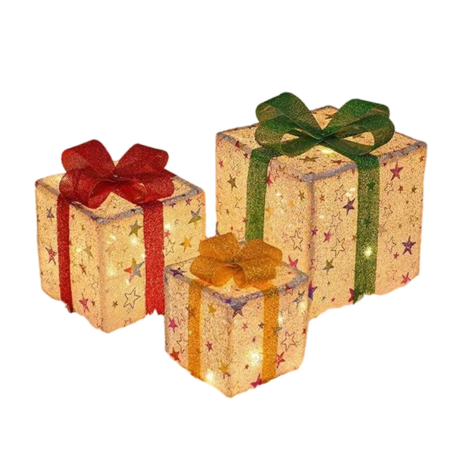 Set of 3 Christmas Lighted Gift Boxes with LED Star Patterns Design ...