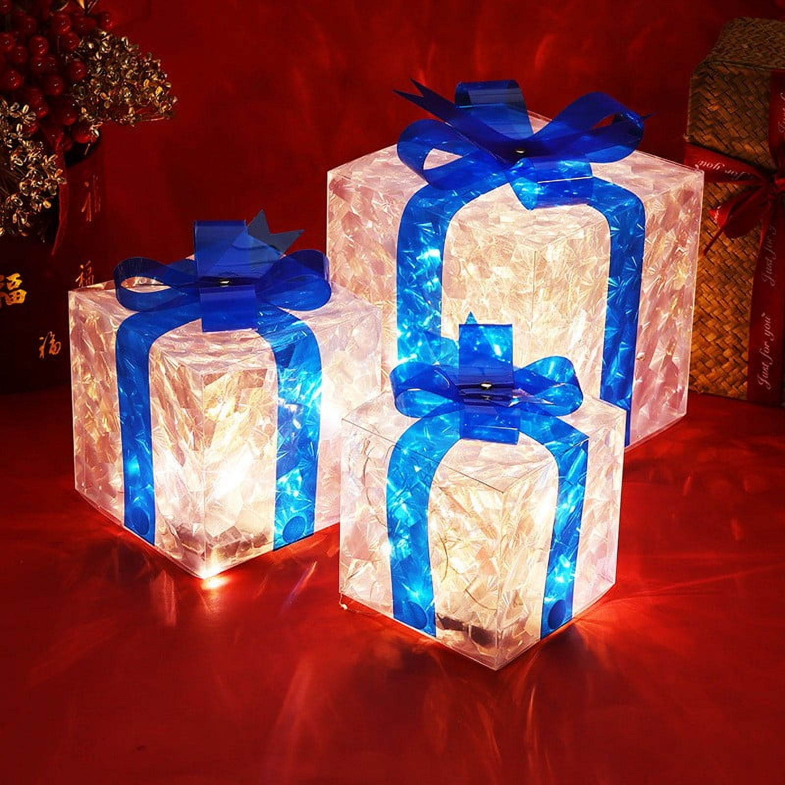 Set of 3 Christmas Lighted Gift Boxes, Pre-lit LED Light Up Present ...