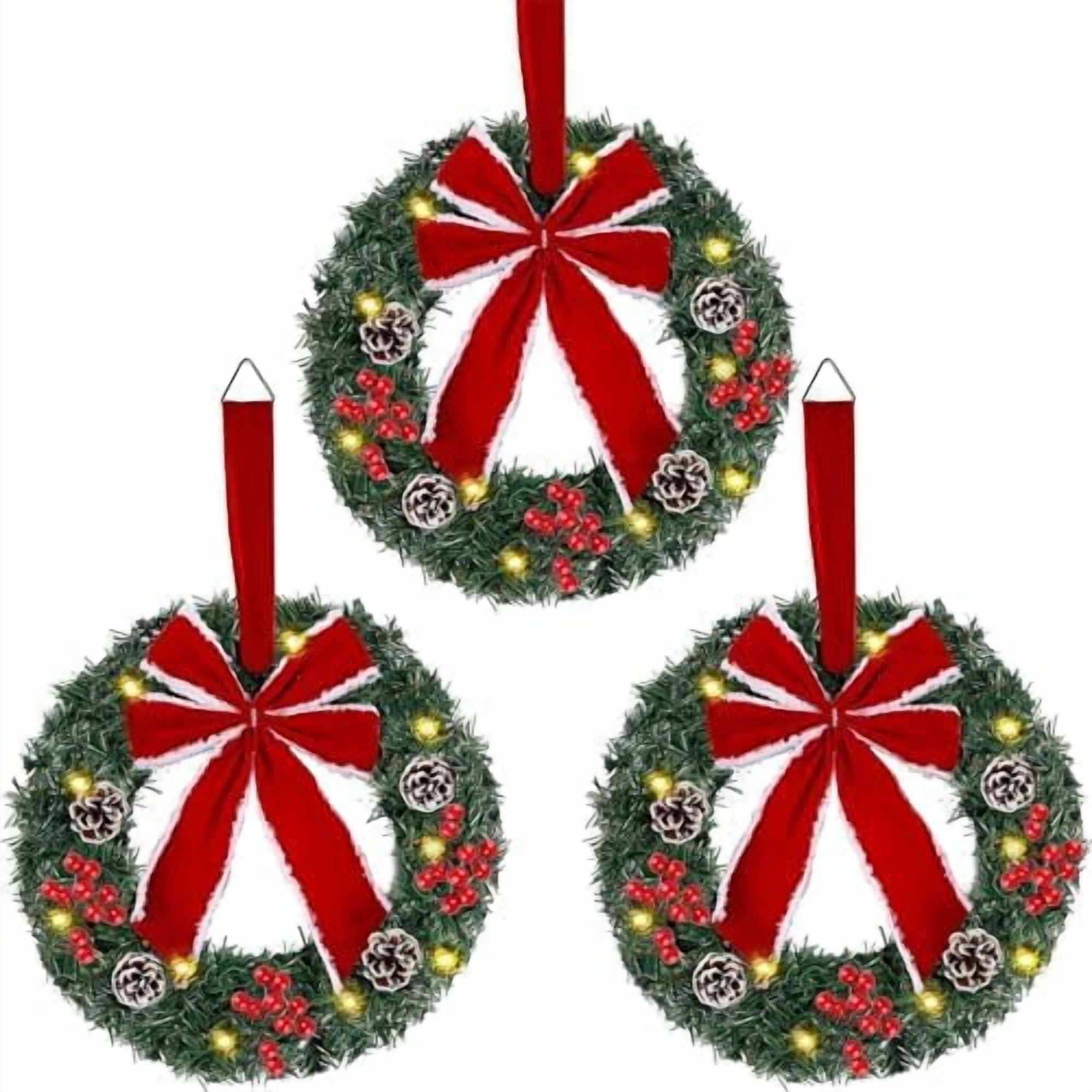 Set of 3 Christmas Wreaths, Lighted Artificial Christmas Wreath with ...