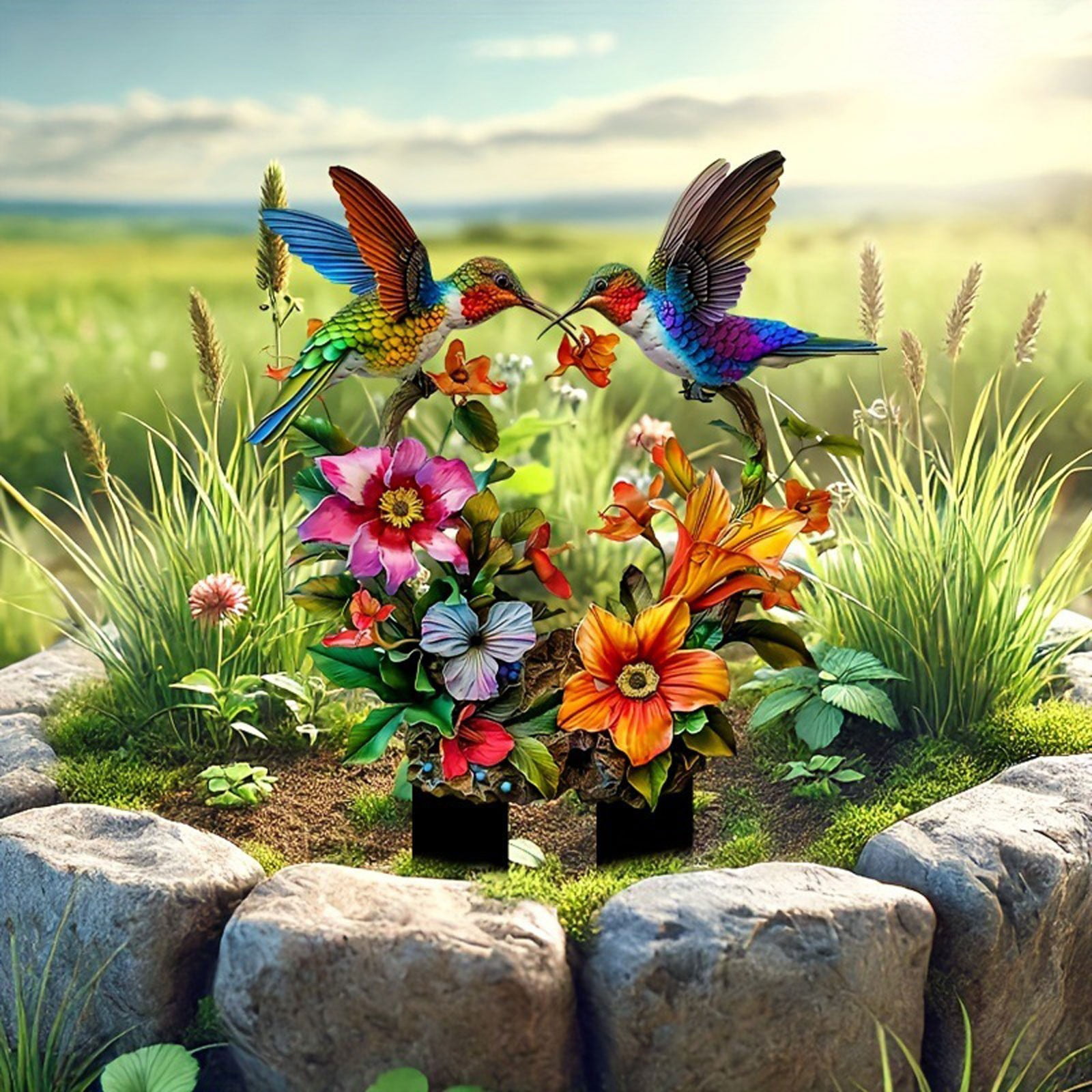 Set of 3 Colorful Bird Garden Stakes - UV-Resistant Plastic Ground ...