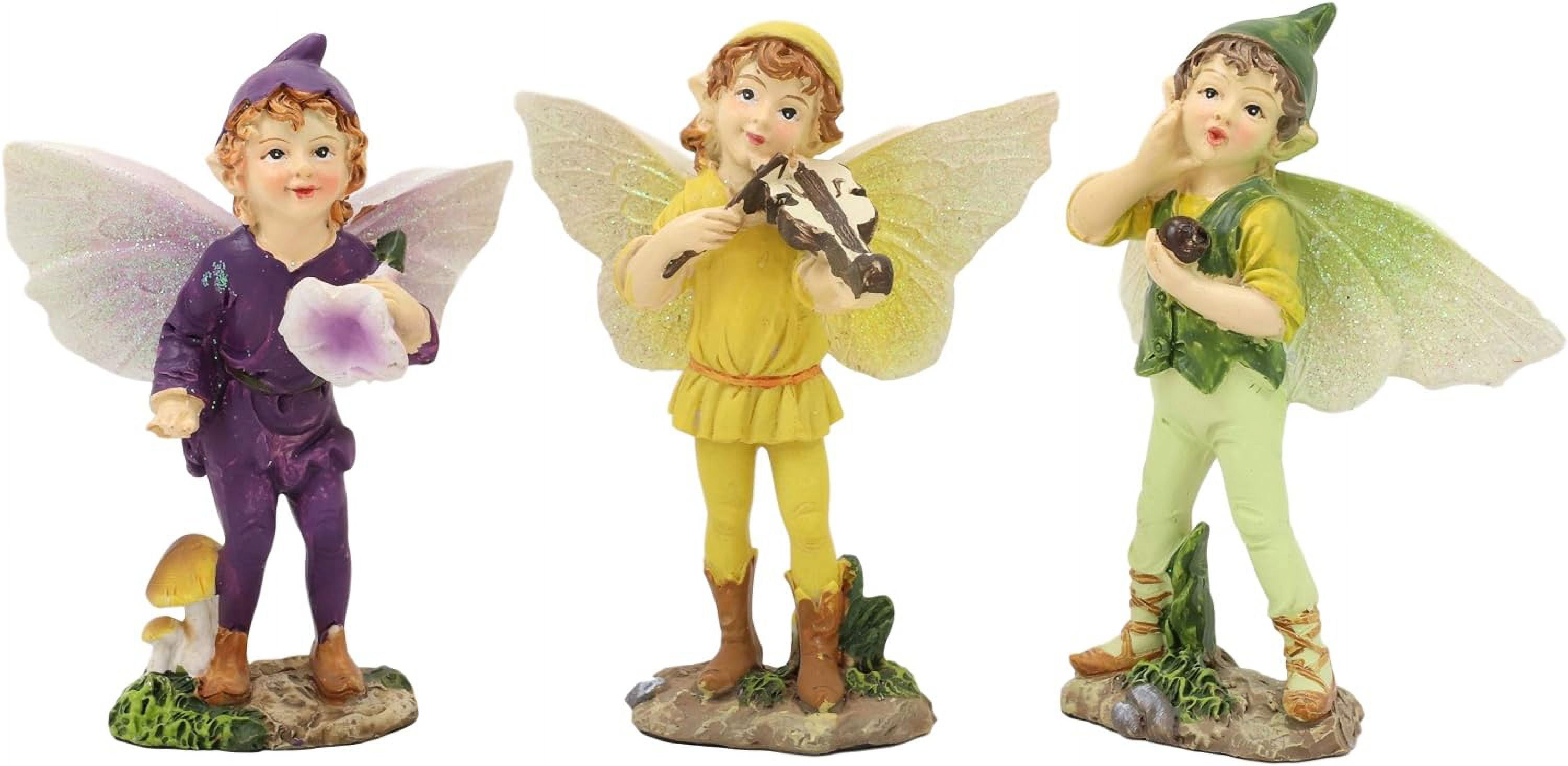 Set of 3 Colorful Enchanted Fairy Garden Boy Fairies in Morning Violin ...