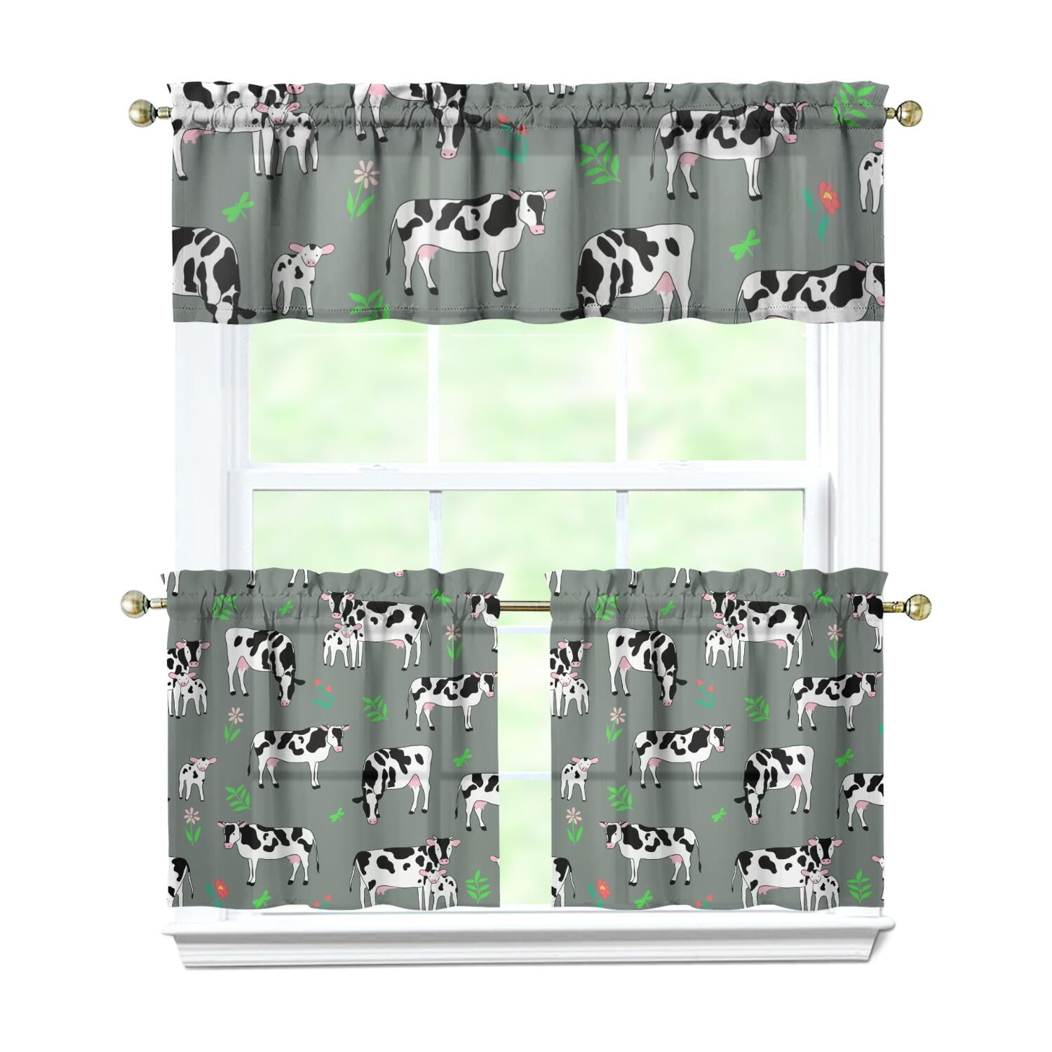 Set of 3 Cow Lovers Kitchen Curtains - Funny Highland Cow Print Semi ...