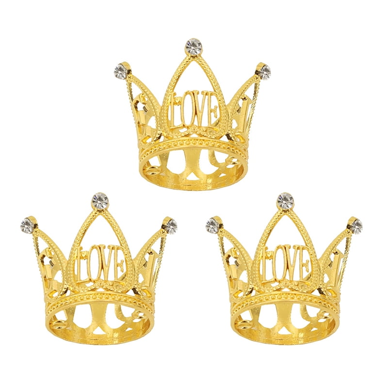 Set of 3 Crystal Crown Cake Topper LOVE Alloy Crown Cake Topper Sparkle ...