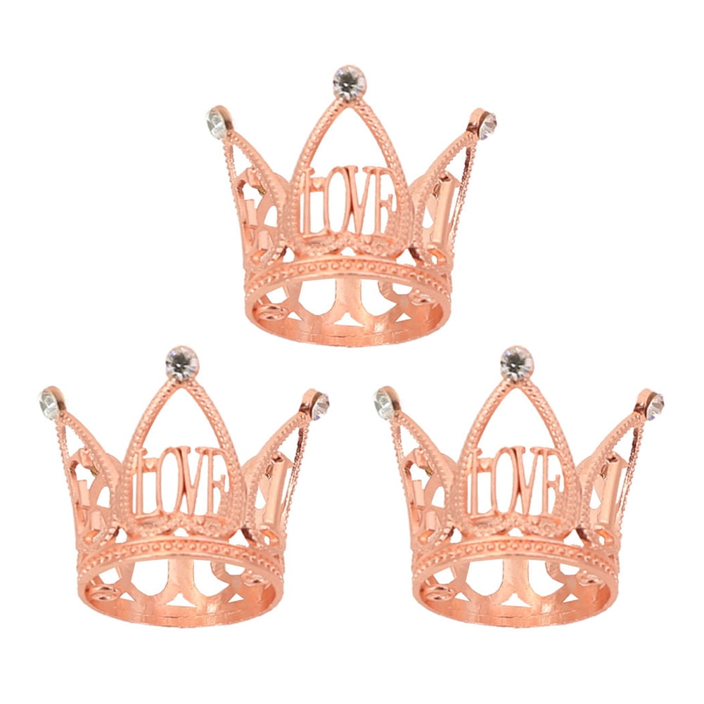 Set of 3 Crystal Crown Cake Topper LOVE Alloy Crown Cake Topper Sparkle ...