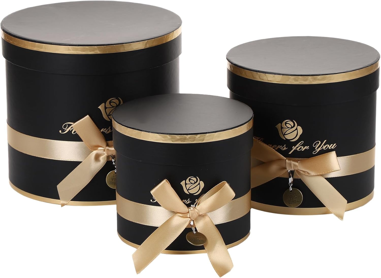 Set of 3 Cylinder Luxury Flower Boxes with Lids Round Florist Gift ...