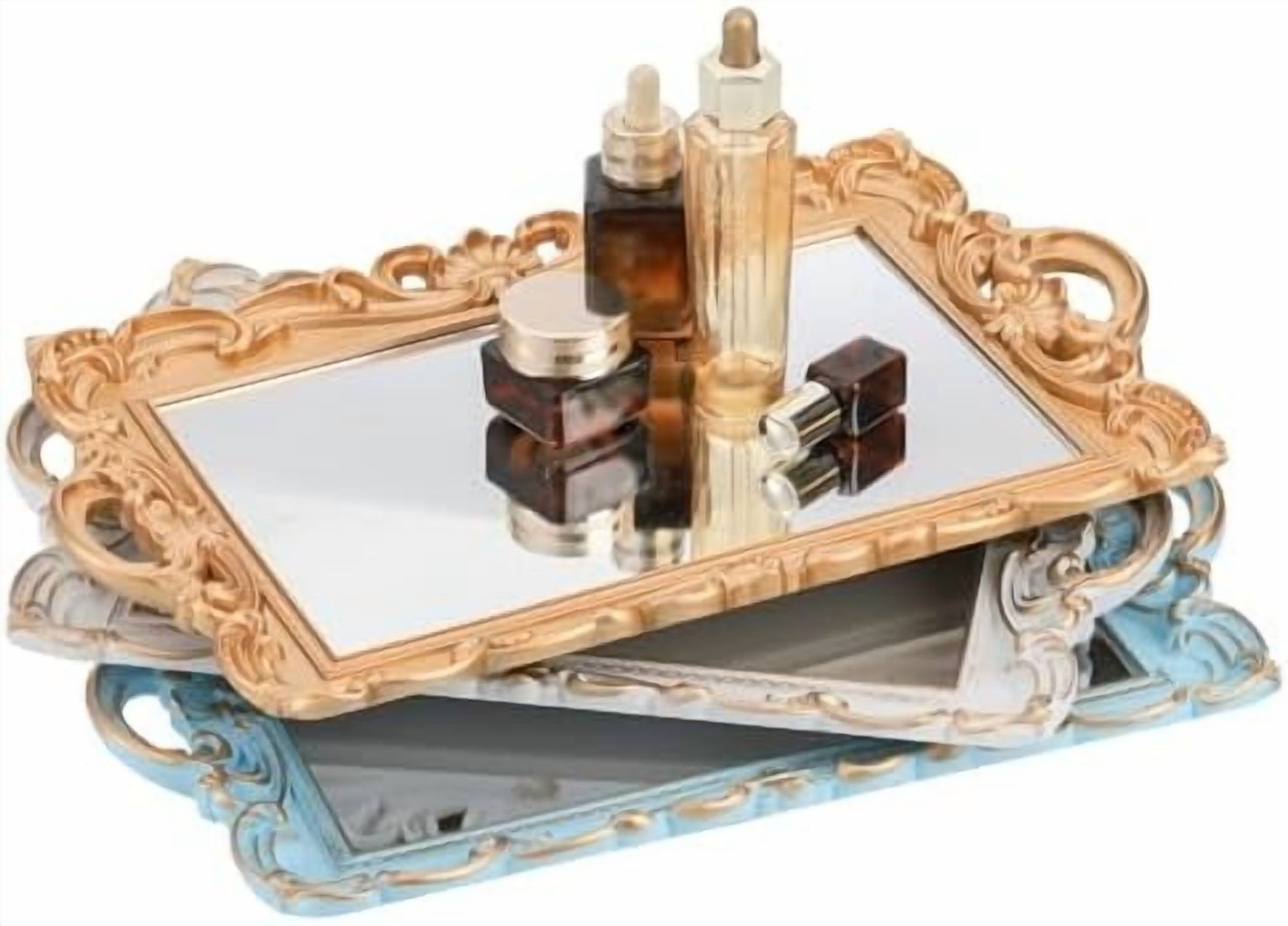 Set of 3 Decorative Mirror Tray, Rectangle Mirrored Tray Jewelry ...