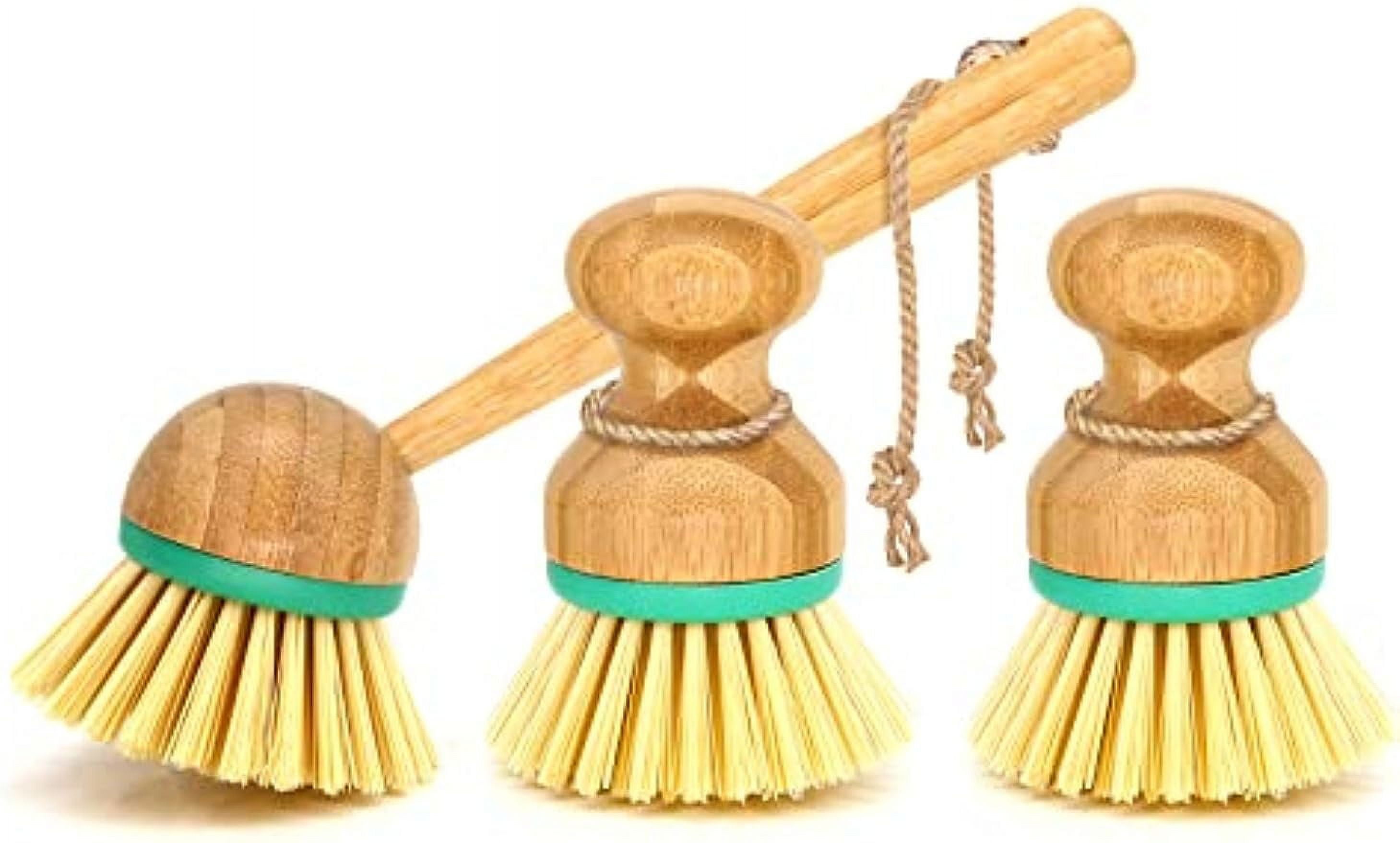 Set of 3 Dish Scrub Brushes Bamboo Handle Wooden Cleaning Scrubbers ...