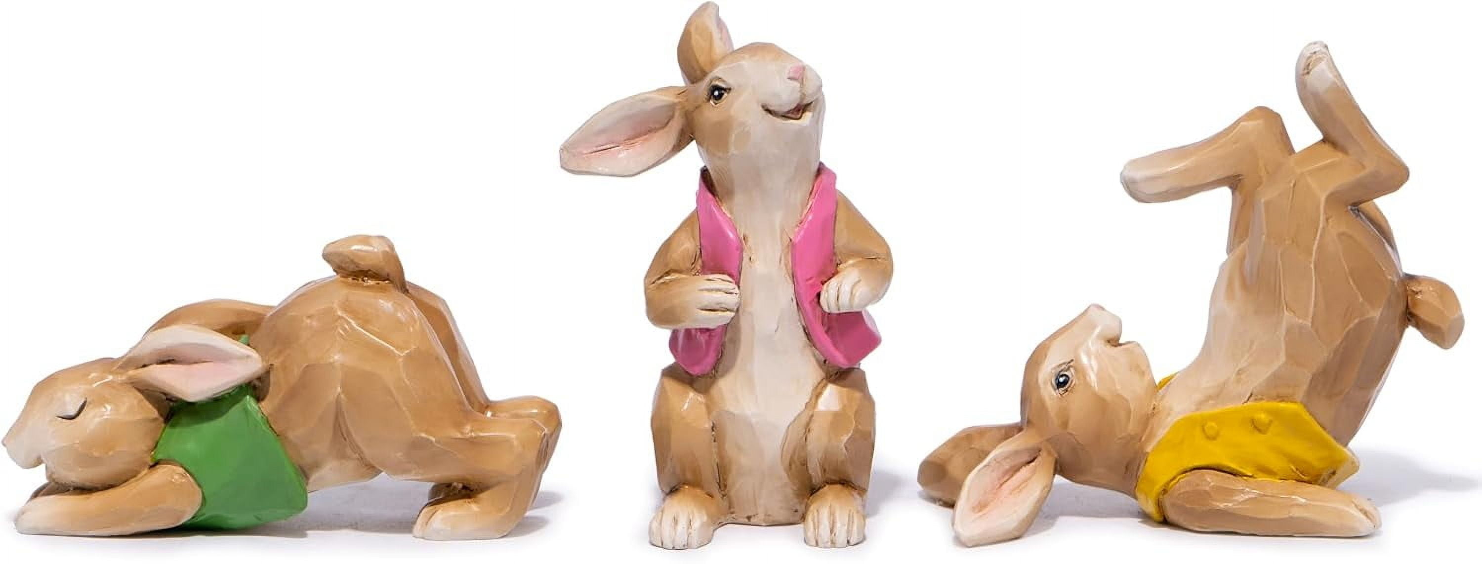 Set of 3 Easter Bunny Figurines - Woodcut Effect-Look Resin Rabbit ...