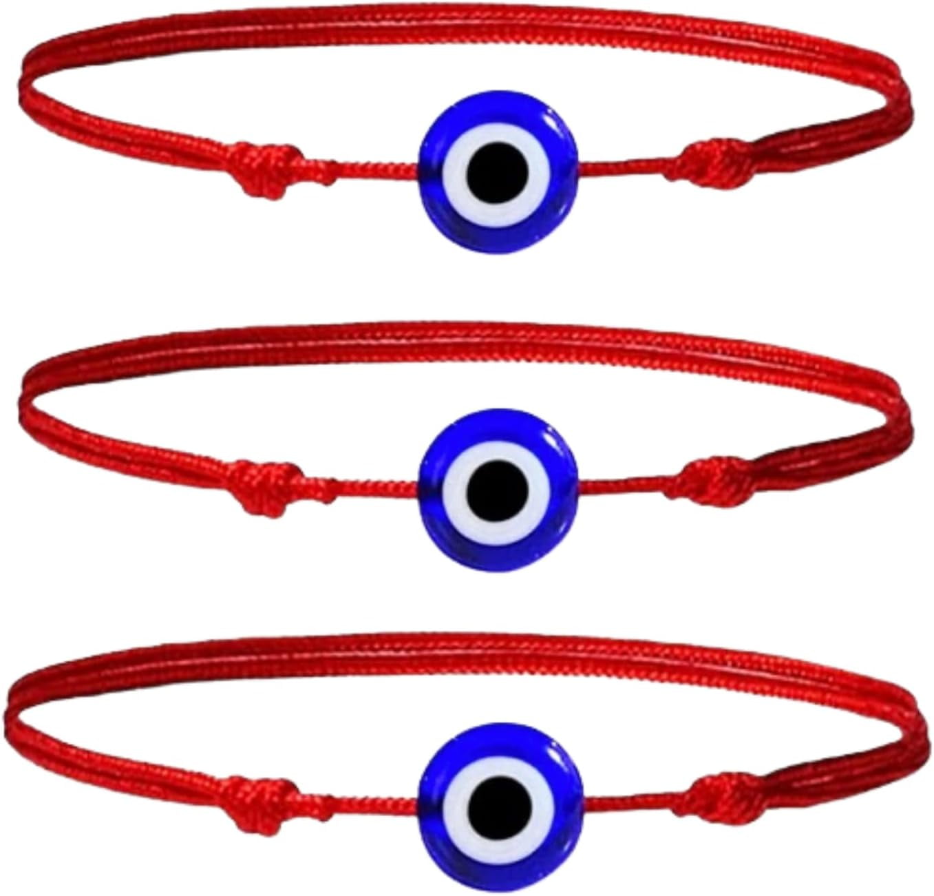 Set of 3 Evil Eye Bracelets - Adjustable Red String Wristbands for Protection and Good Luck ...