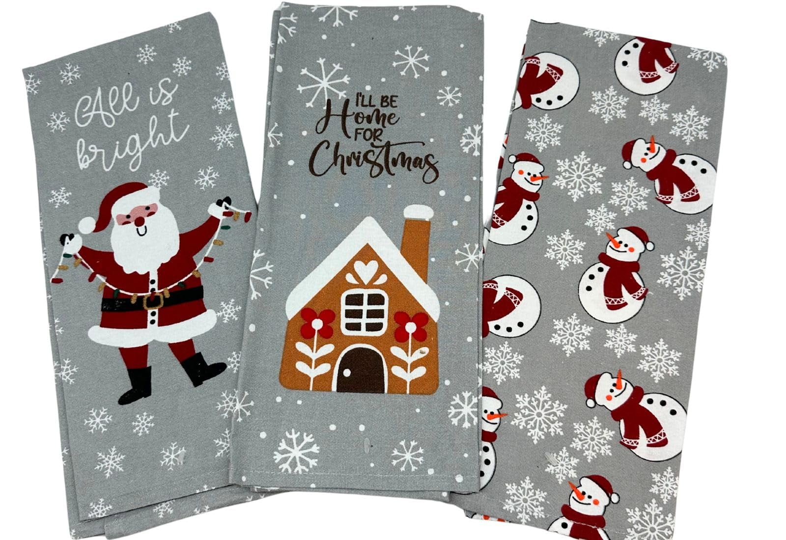 Set of 3 Flour Sack Holiday Christmas Kitchen Towels - Grey Flour Sack ...