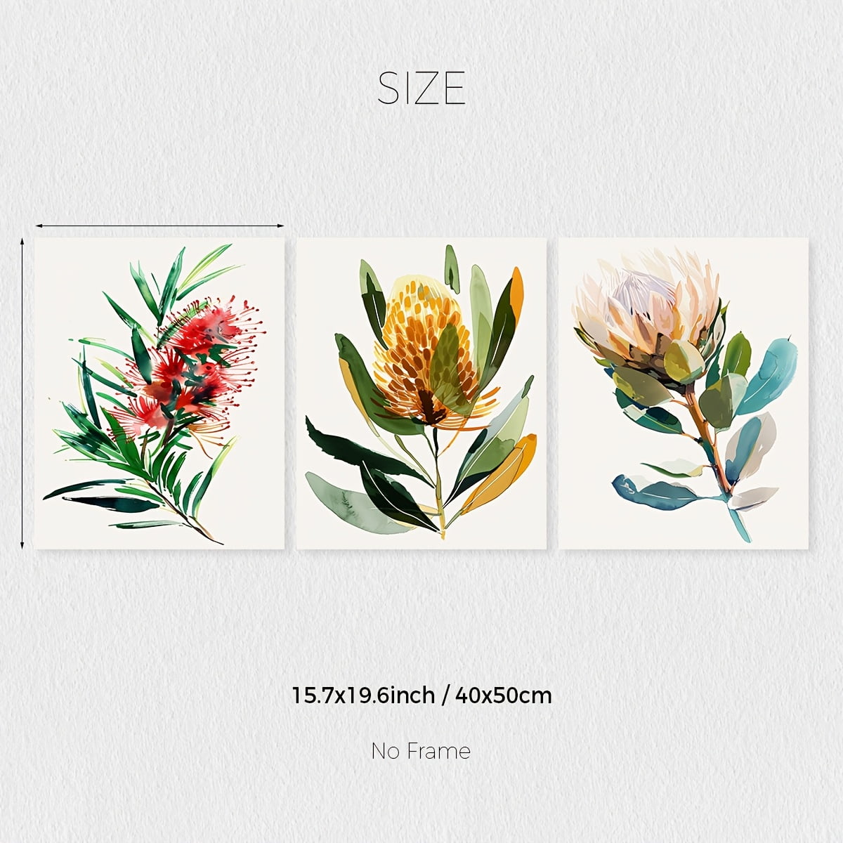 Set of 3 Flower Canvas Art Prints, Frameless Plant Poster, Art ...