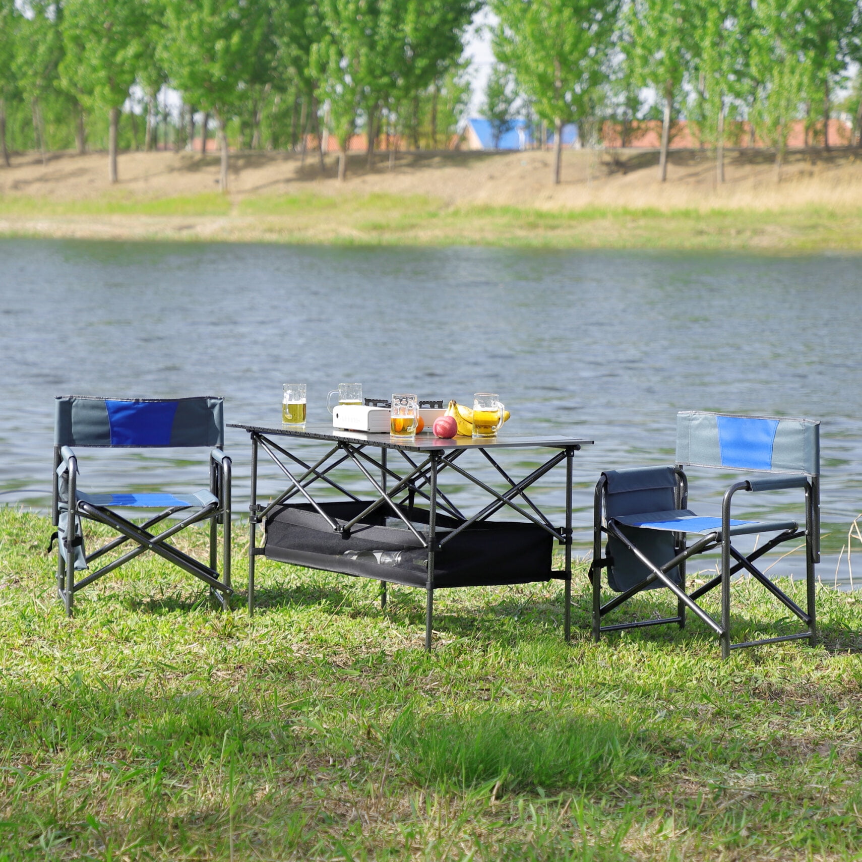 Set of 3,Folding Outdoor Camping Table with Lightweight Aluminum Roll ...