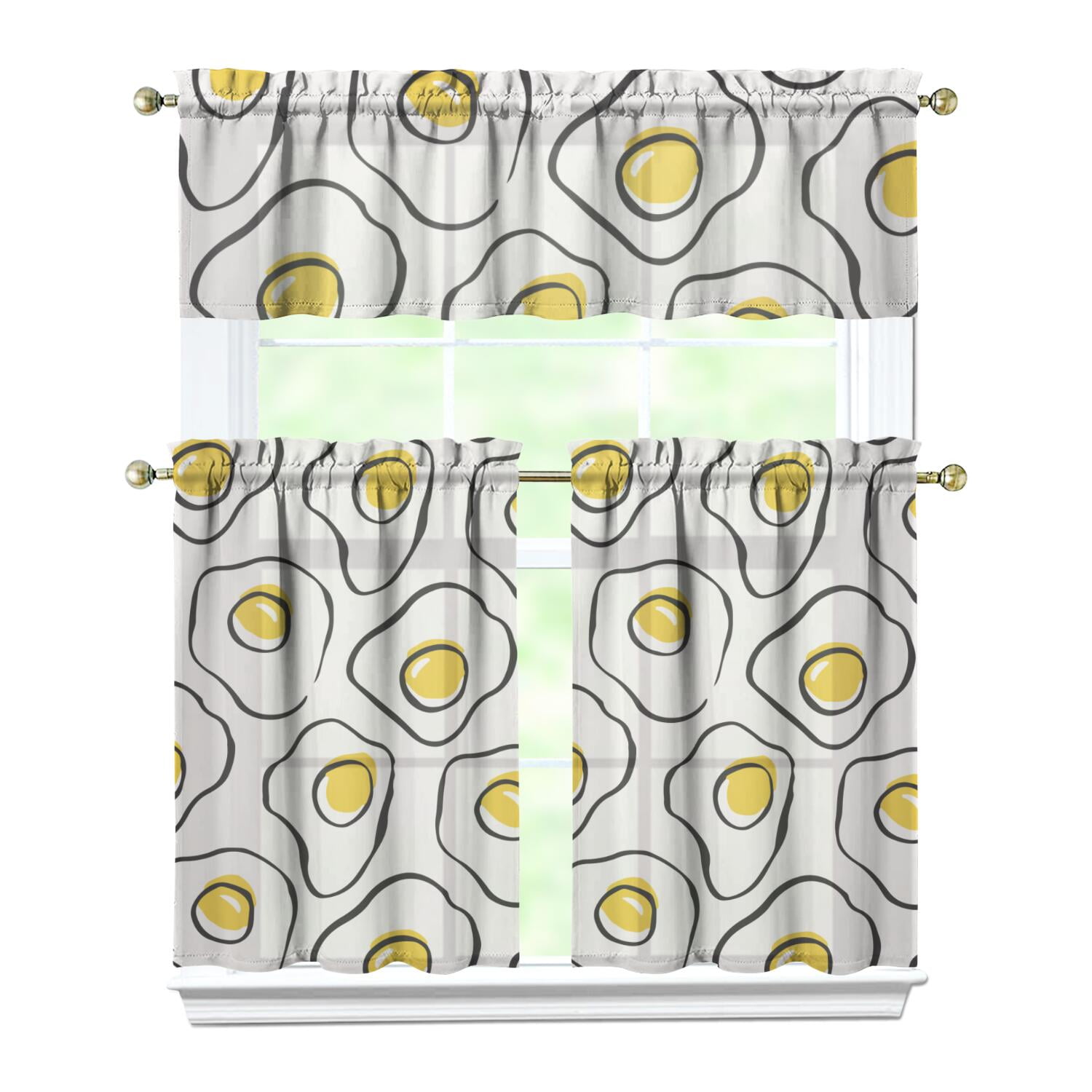 Set of 3 Foodie-Themed Kitchen Curtains - Eggshell White Caf Curtains ...
