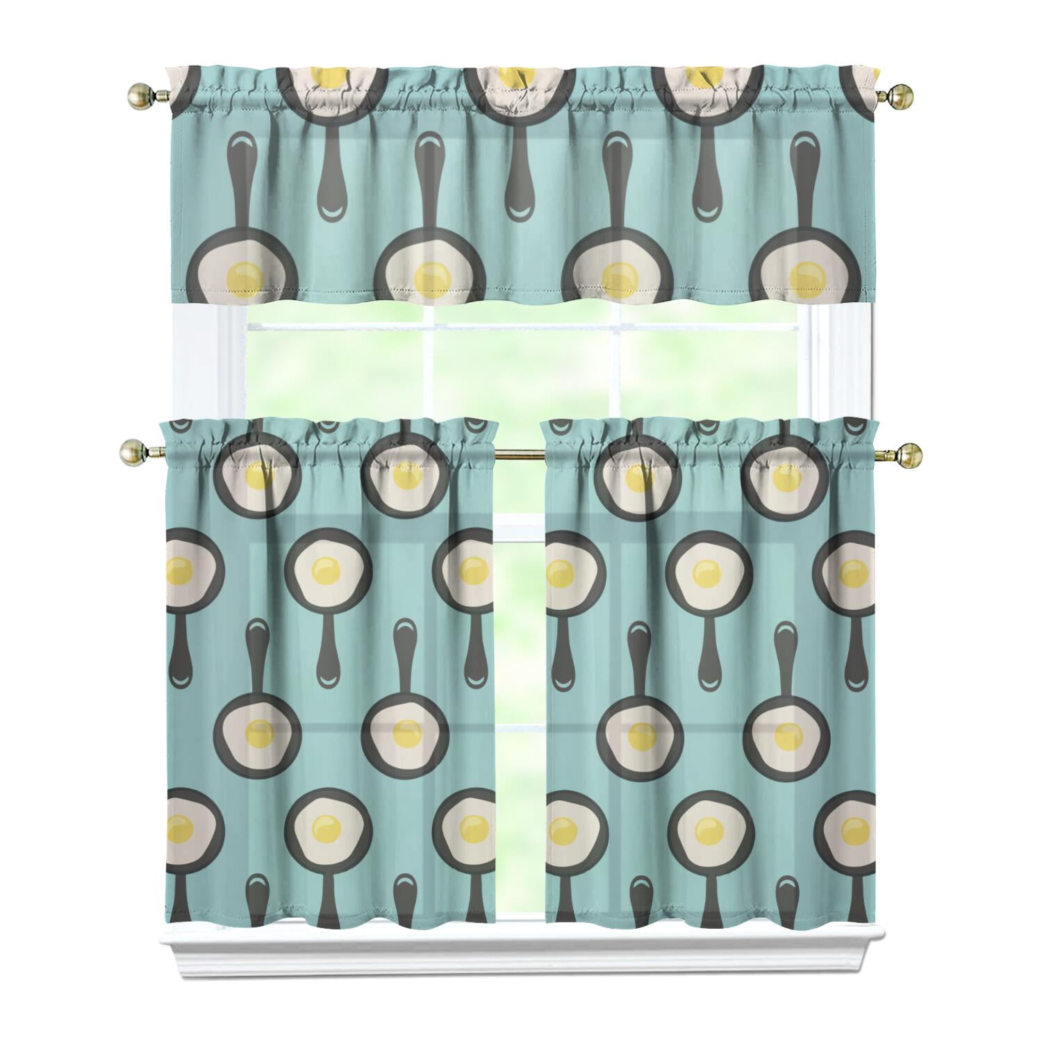 Set of 3 Foodie-Themed Kitchen Curtains - Eggshell White Caf Curtains ...