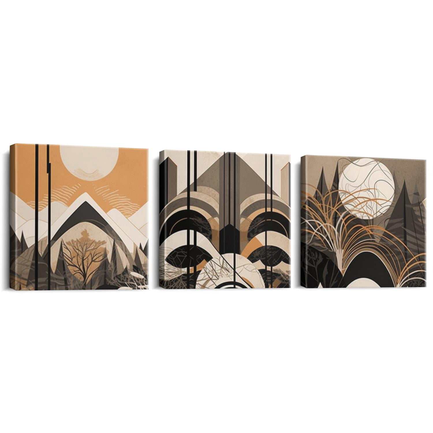Set of 3 Framed Boho Wall Art: Mid Century Modern Canvas Prints 12*12 ...