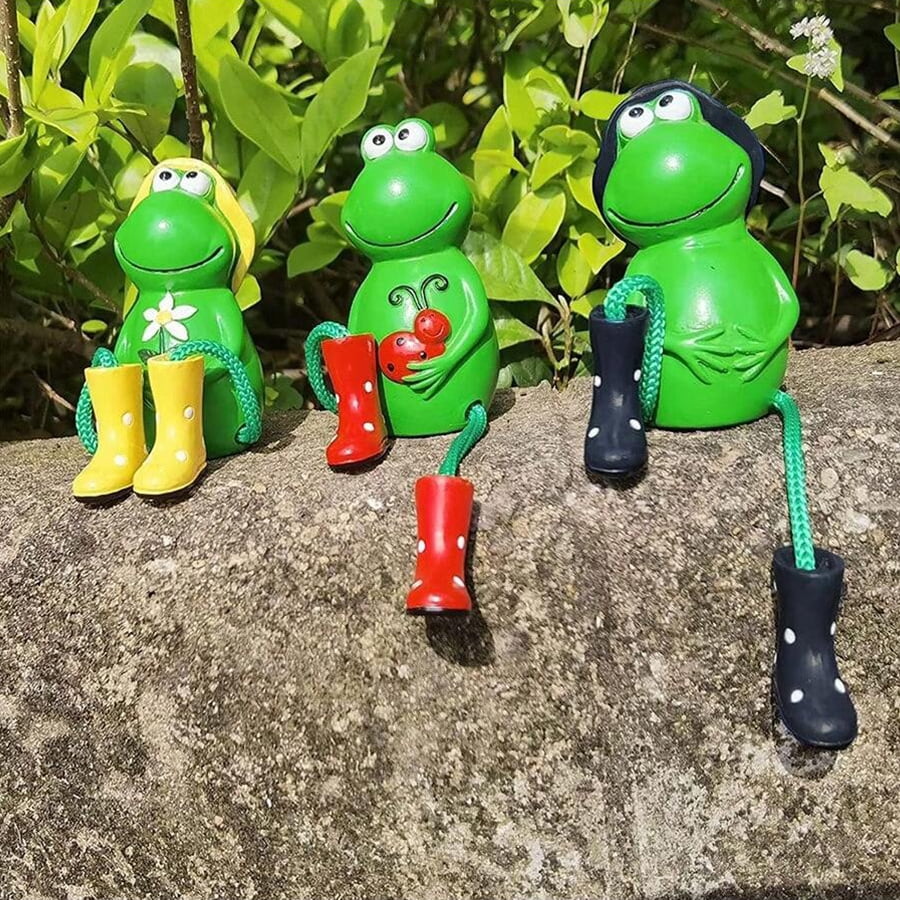 Set of 3 Frog Garden Statue, 6.2inch Funny Sitting Frog Garden Statue ...