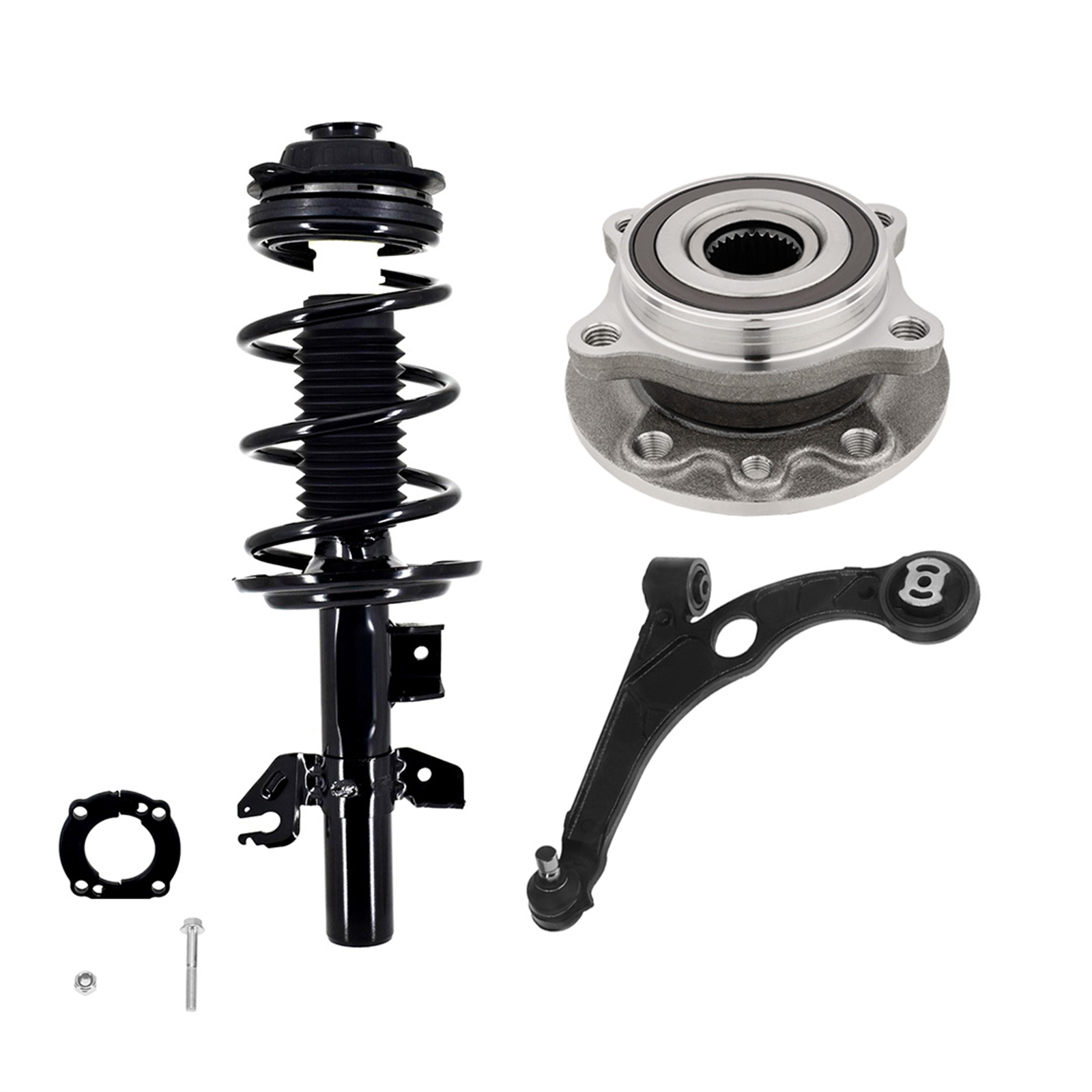 Set of 3 Front Left Lower Control Arm Ball Joint-Wheel Hub Bearing ...