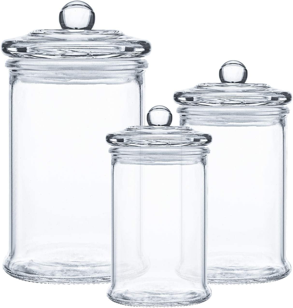 Set of 3 Glass Apothecary Jars with Lids, Bathroom Vanity Storage ...