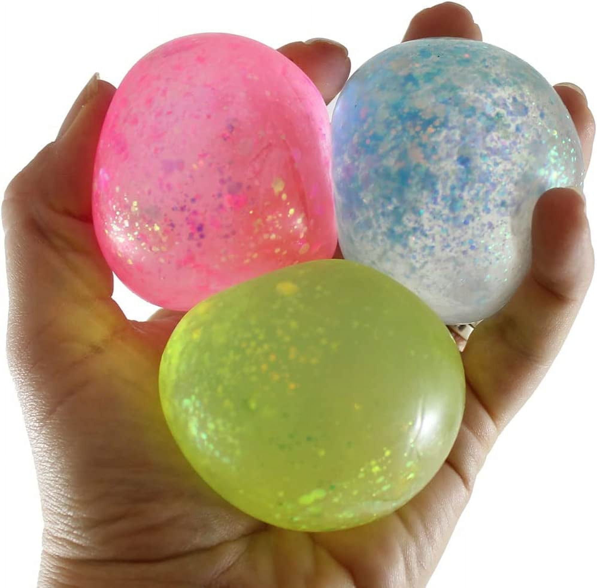 Set of 3 Glitter Gel Squishy Stress Balls - Ultra Moldable, Slow Rise ...