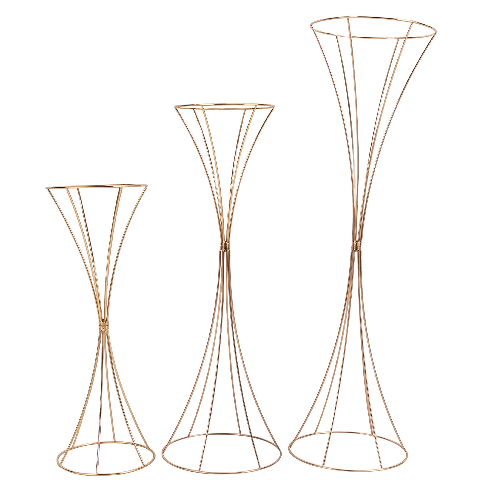 Set of 3 Gold Metal Trumpet Vases Wedding Party Decor Flower Gold Rack ...