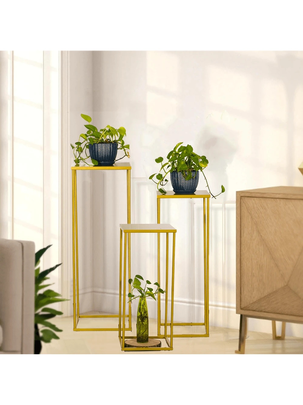 Set Of 3 Gold Wedding Centrepieces For Tables With Metal Panel, Tall ...