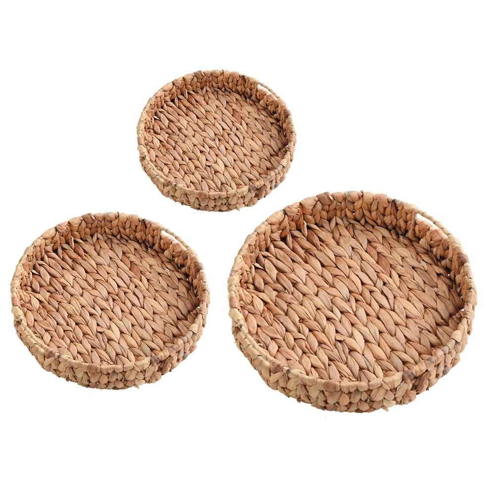 Set of 3 Grass Weaving Tray，Hand-Weaving Natural Water Hyacinth Storage ...