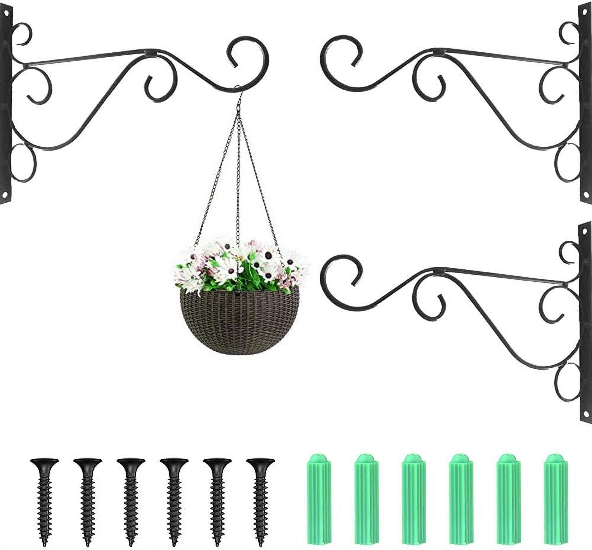 Set of 3 Hanging Basket Supports - Black Metal Hanging Basket Hooks ...