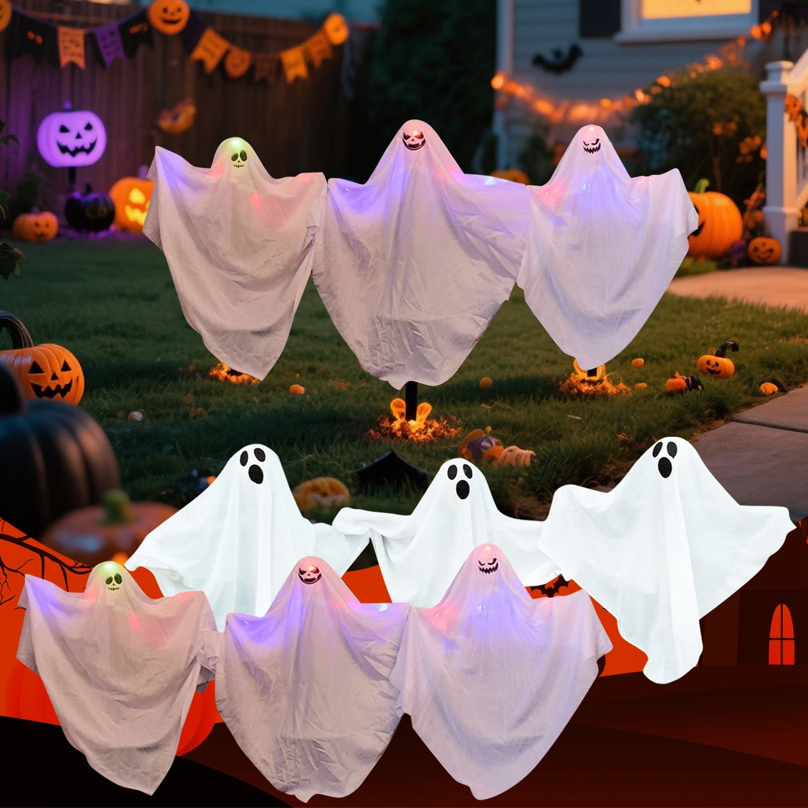 Set of 3 Hanging Ghost Decorations for Halloween, Indoor Outdoor Spooky ...