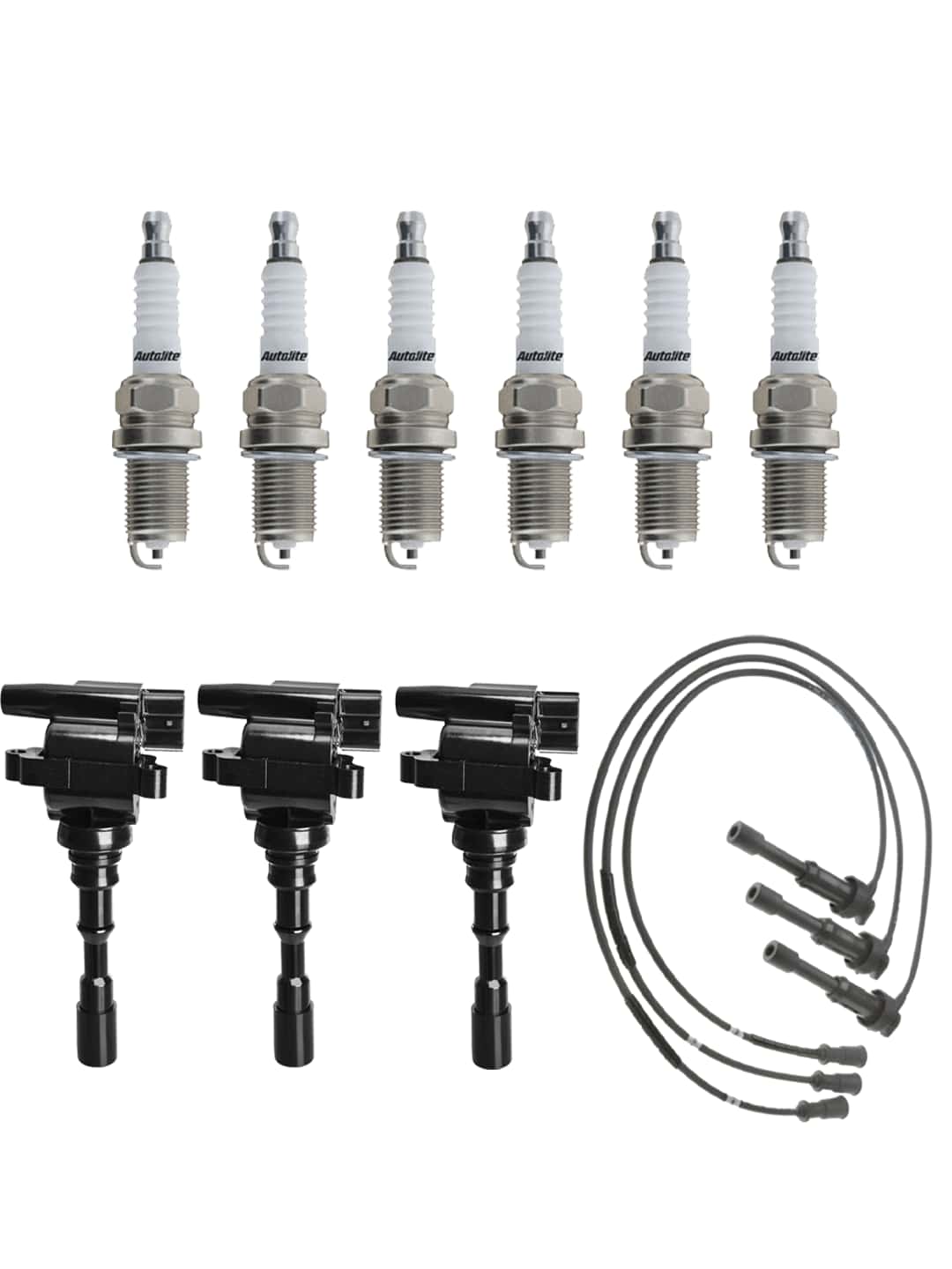 Set of 3 ISA Ignition Coils, 6 Autolite Spark Plugs and Wireset ...