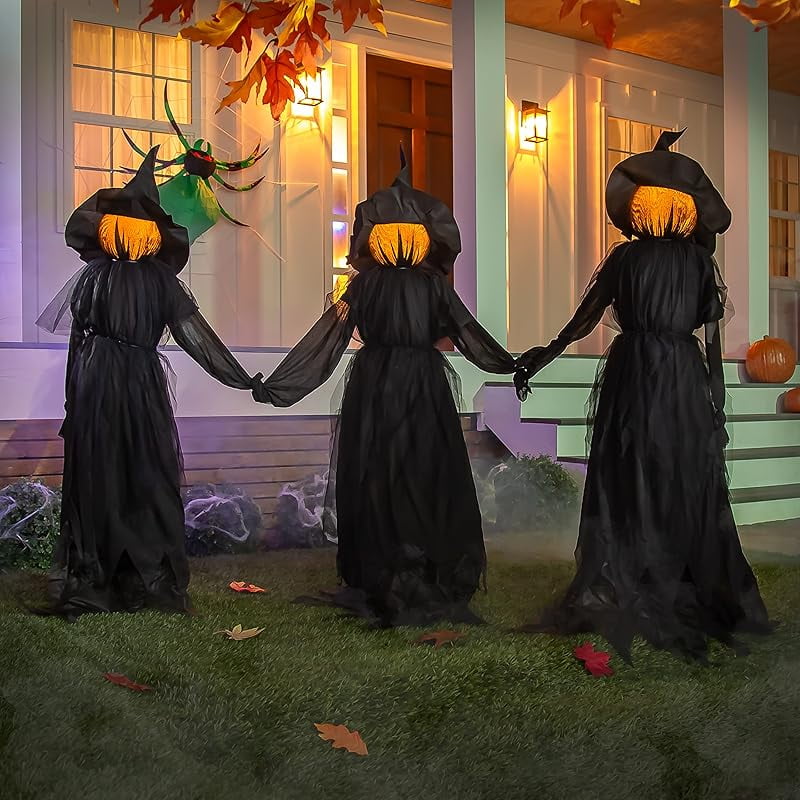 "Set of 3 LED Black Halloween Witches with Hats, 4FT Tall, Battery ...