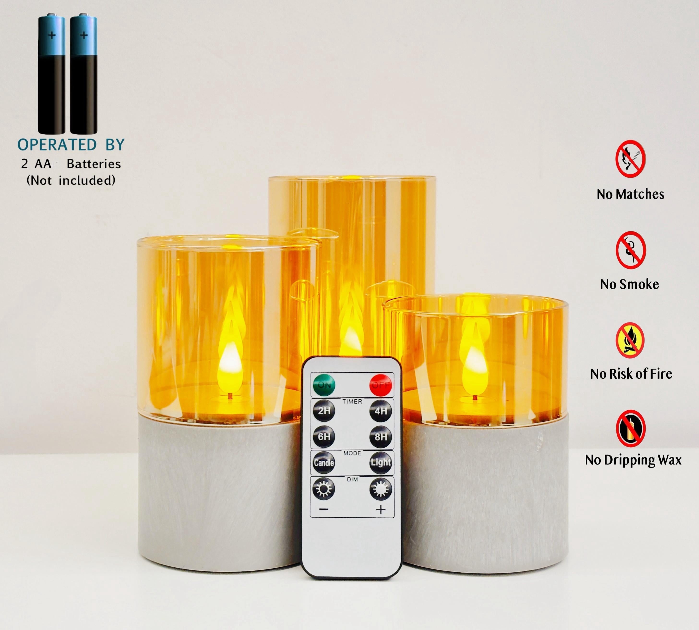 Set of 3 LED Candles with Faux Cement Base - Battery Operated Candle ...