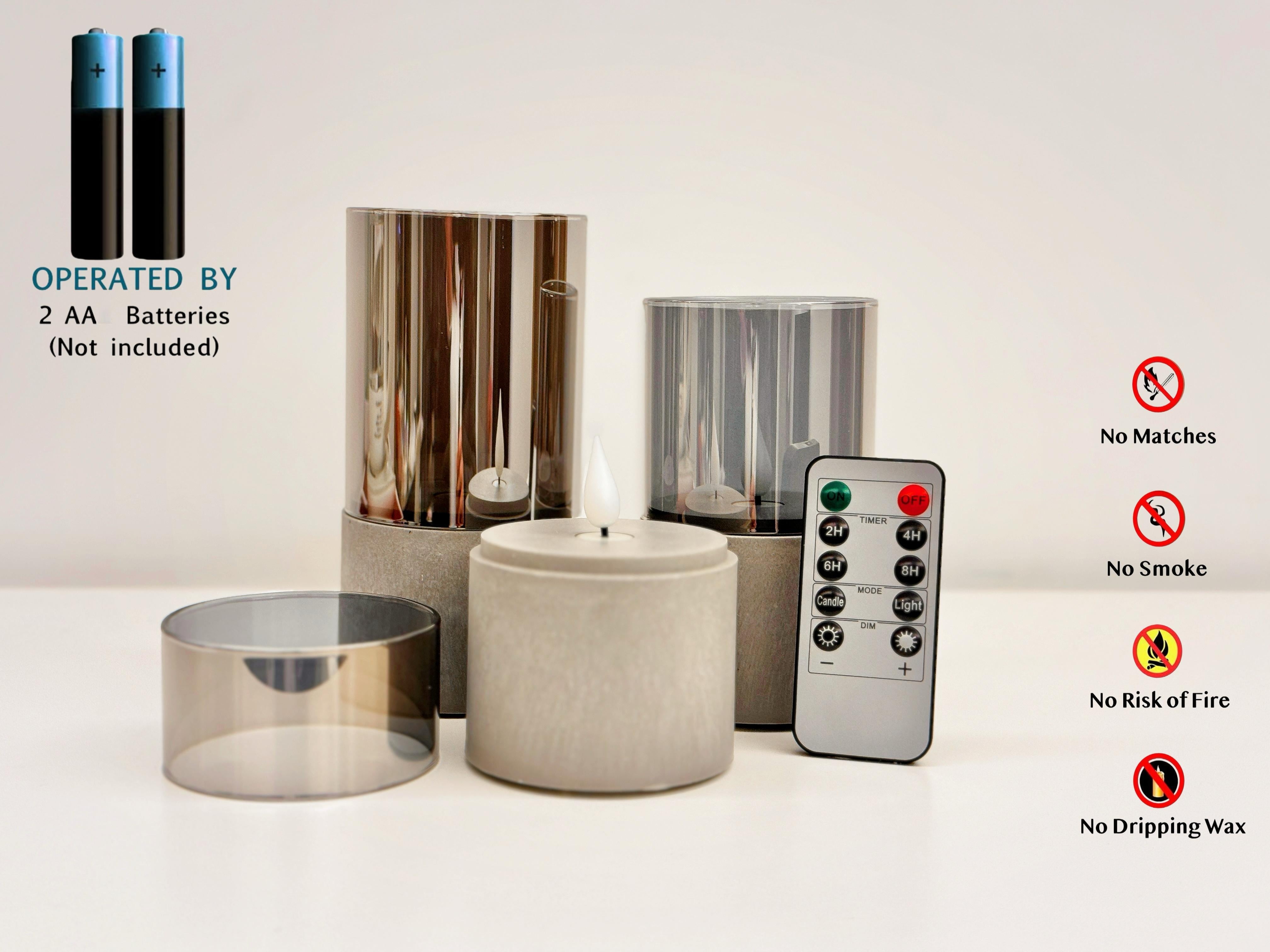 Set of 3 LED Candles with Faux Cement Base - Battery Operated Candle ...