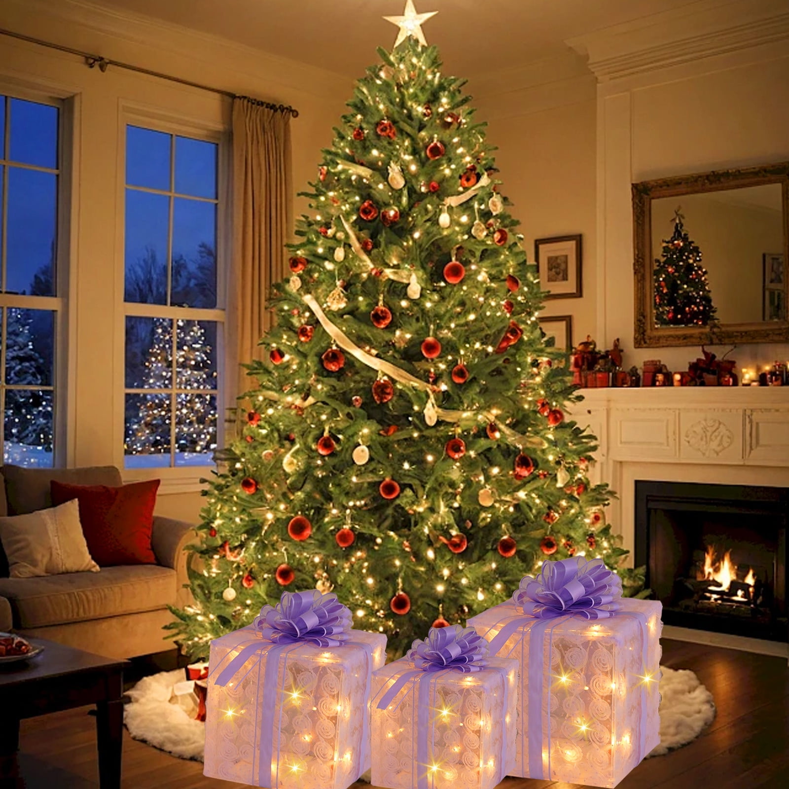Set of 3 LED Christmas Gift Box Decorations with Remote Control ...