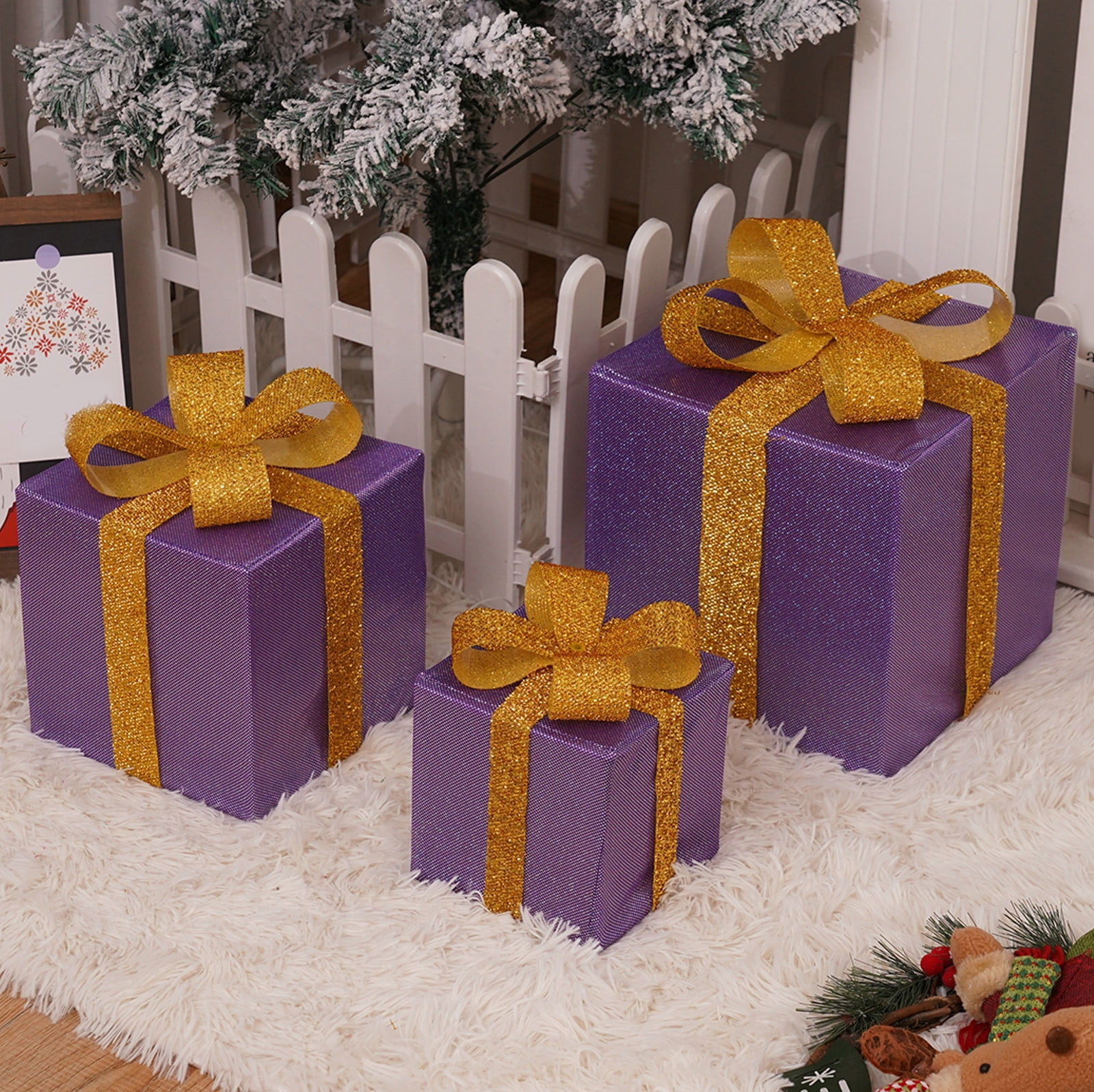 Set of 3 LED Christmas Gift Box Decorations with Remote Control ...