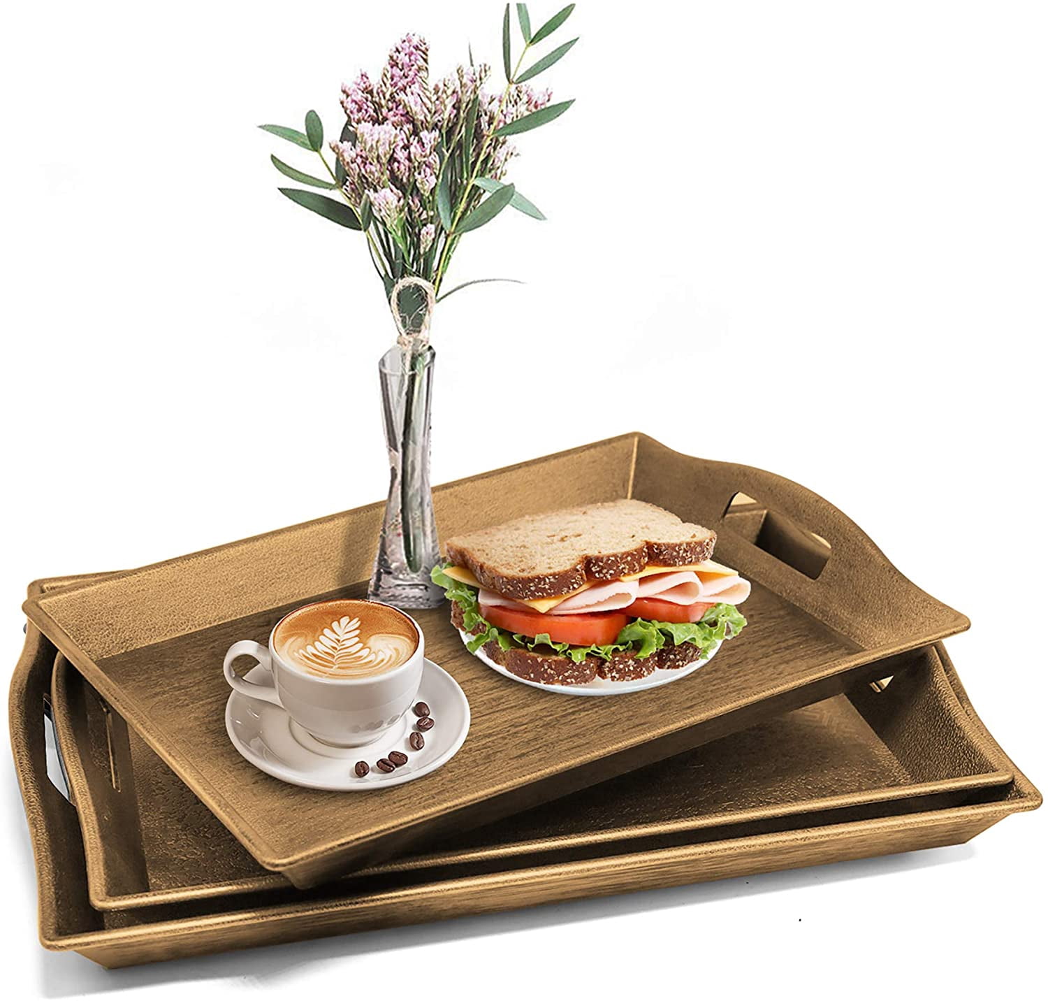 Set of 3 Large Serving Trays w/Handles Nesting Breakfast Serving Trays ...