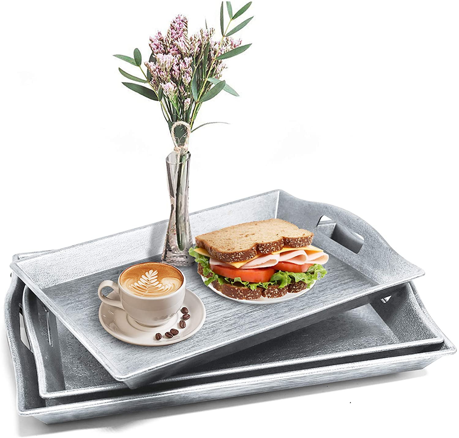 Set of 3 Large Serving Trays w/Handles Nesting Breakfast Serving Trays ...