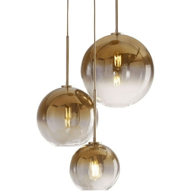 Set 3-Light Globe Gradient Gold Glass Pendant Light,Modern Glass ...