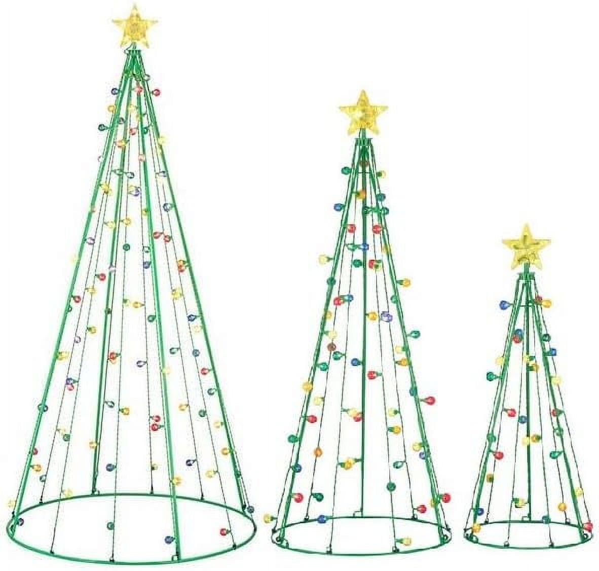 Set of 3 - Light-Up Multi-Colored Twinkle String Cone Holiday Christmas Trees with 205 Lights, 7 ...