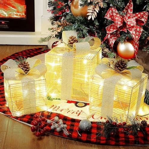 Set of 3 Lighted Christmas Boxes, 60 LEDs Light Up Ornaments with ...