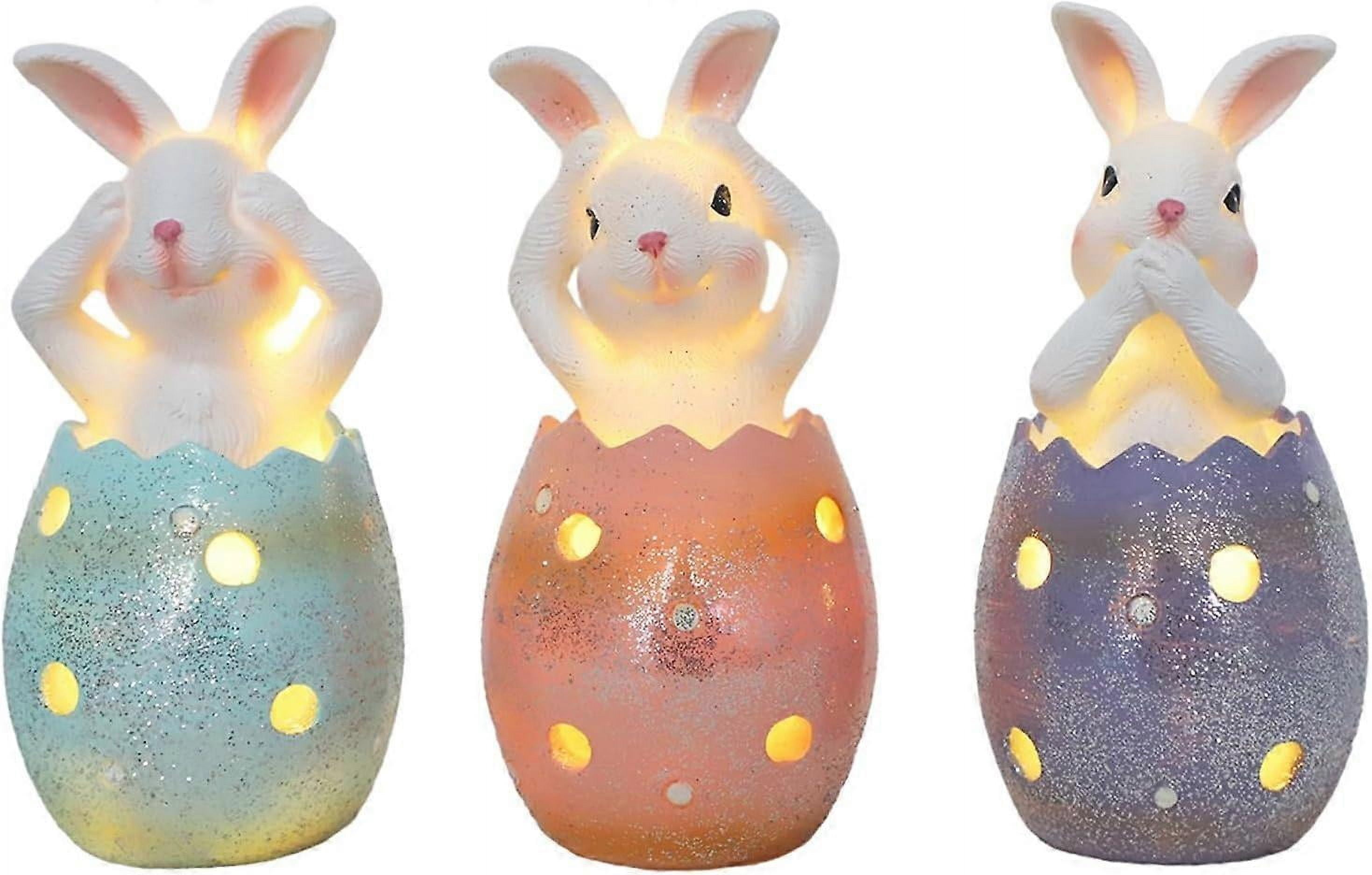 Set of 3 Lighted Easter Bunny Egg Decorations, Hear, See, Speak No Evil ...