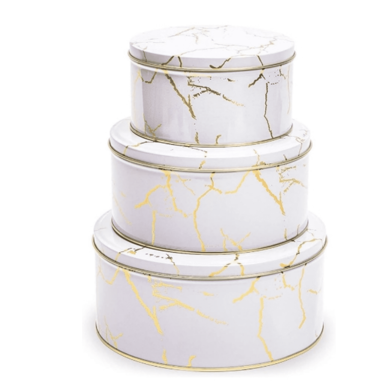 Set of 3 Marbled Round Nesting Small Tins with Lids, Metal Kitchen ...