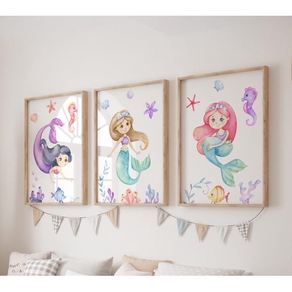 Mermaid Girl Wall Art Print, Nursery Ocean Decor - Walmart.com