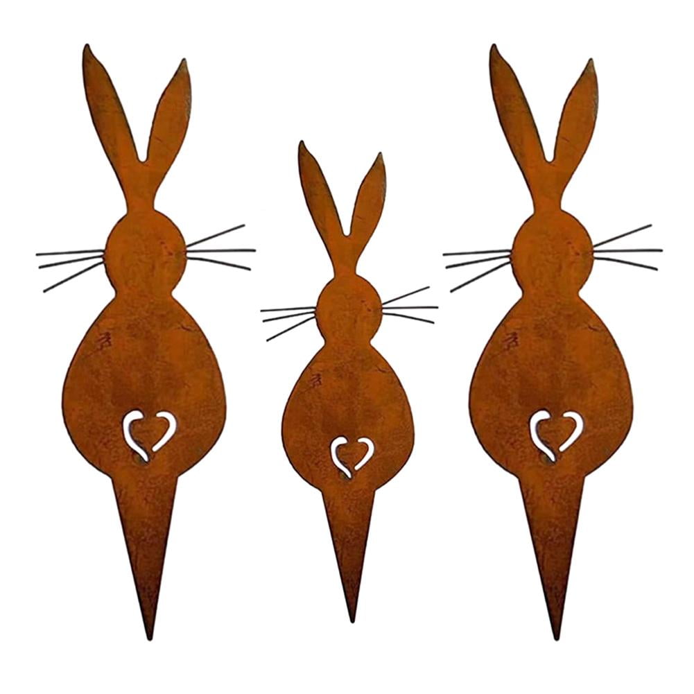 Set 3 Metal Bunny Garden Decor, Metal Yard Animals Garden Stakes Rabbit ...